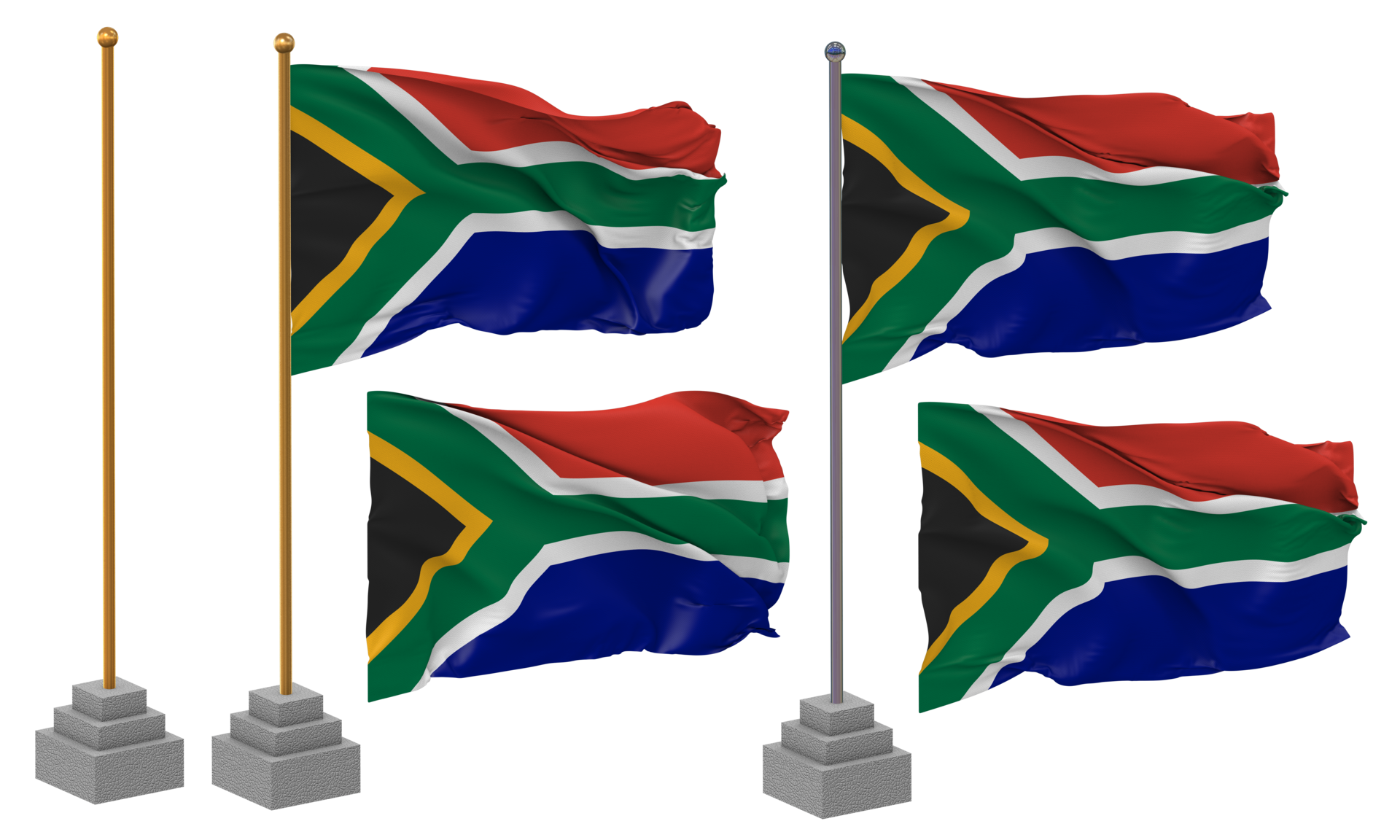 South Africa Flag Waving Stand Pole Isolated 3d Illustration 3d