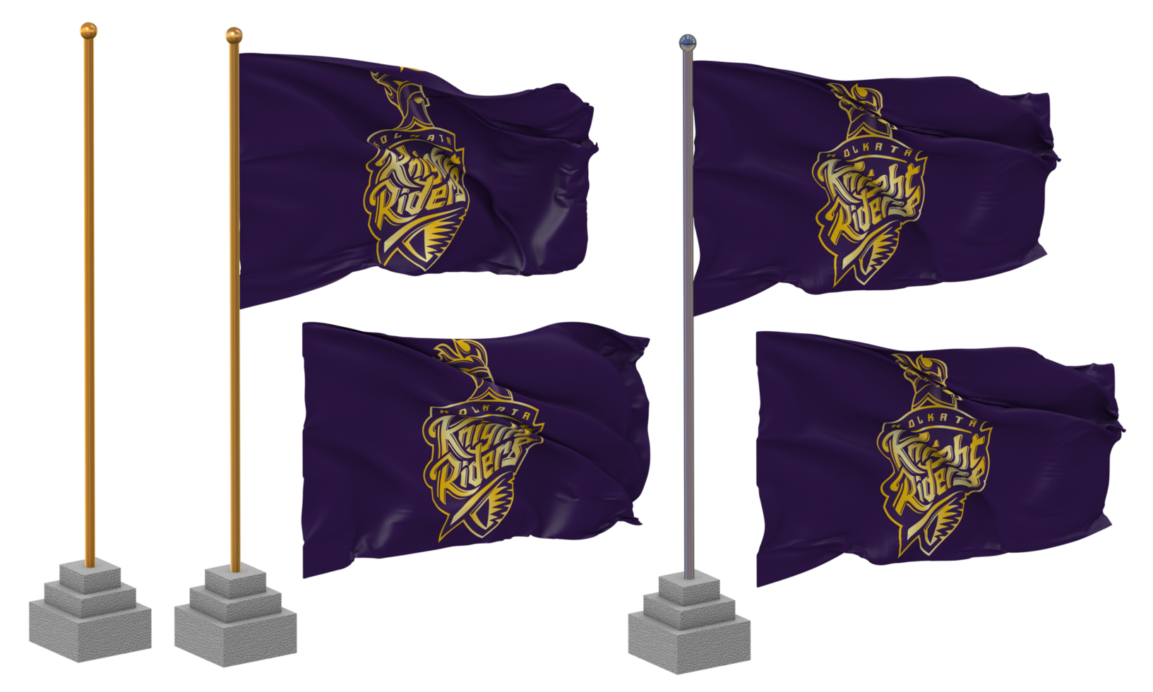 Kolkata Knight Riders Kkr Flag Waving Different Style With Stand Pole Isolated 3d Rendering
