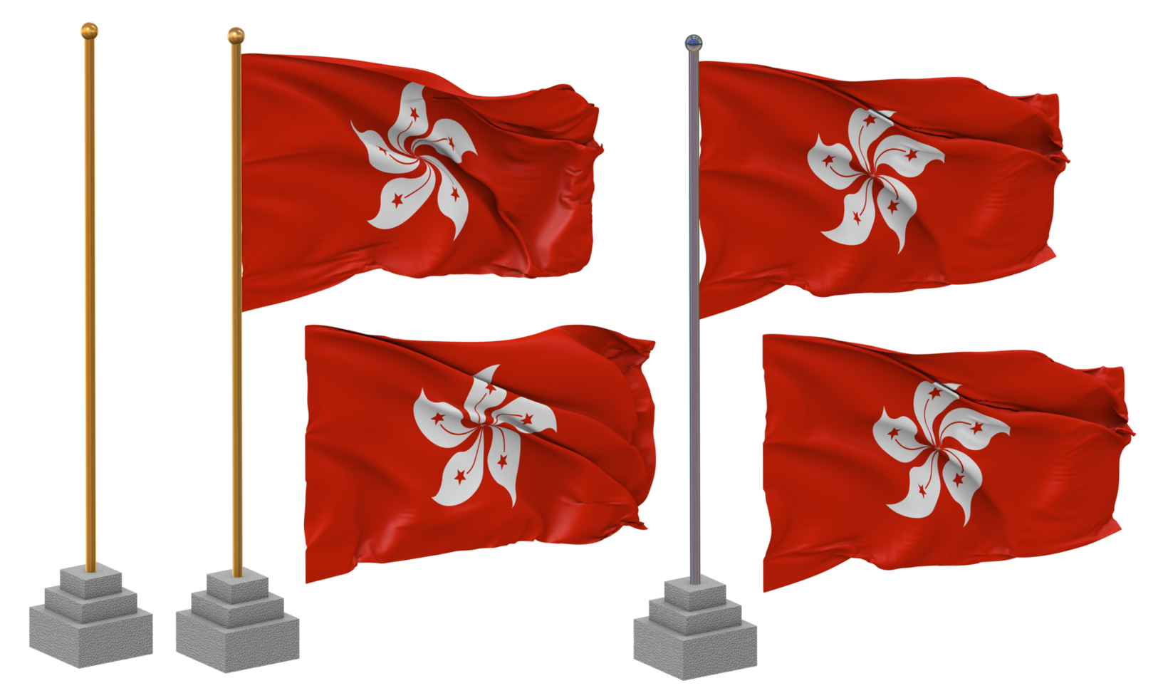 Hong Kong Flag Waving Different Style With Stand Pole Isolated 3d Rendering 32064821 Png