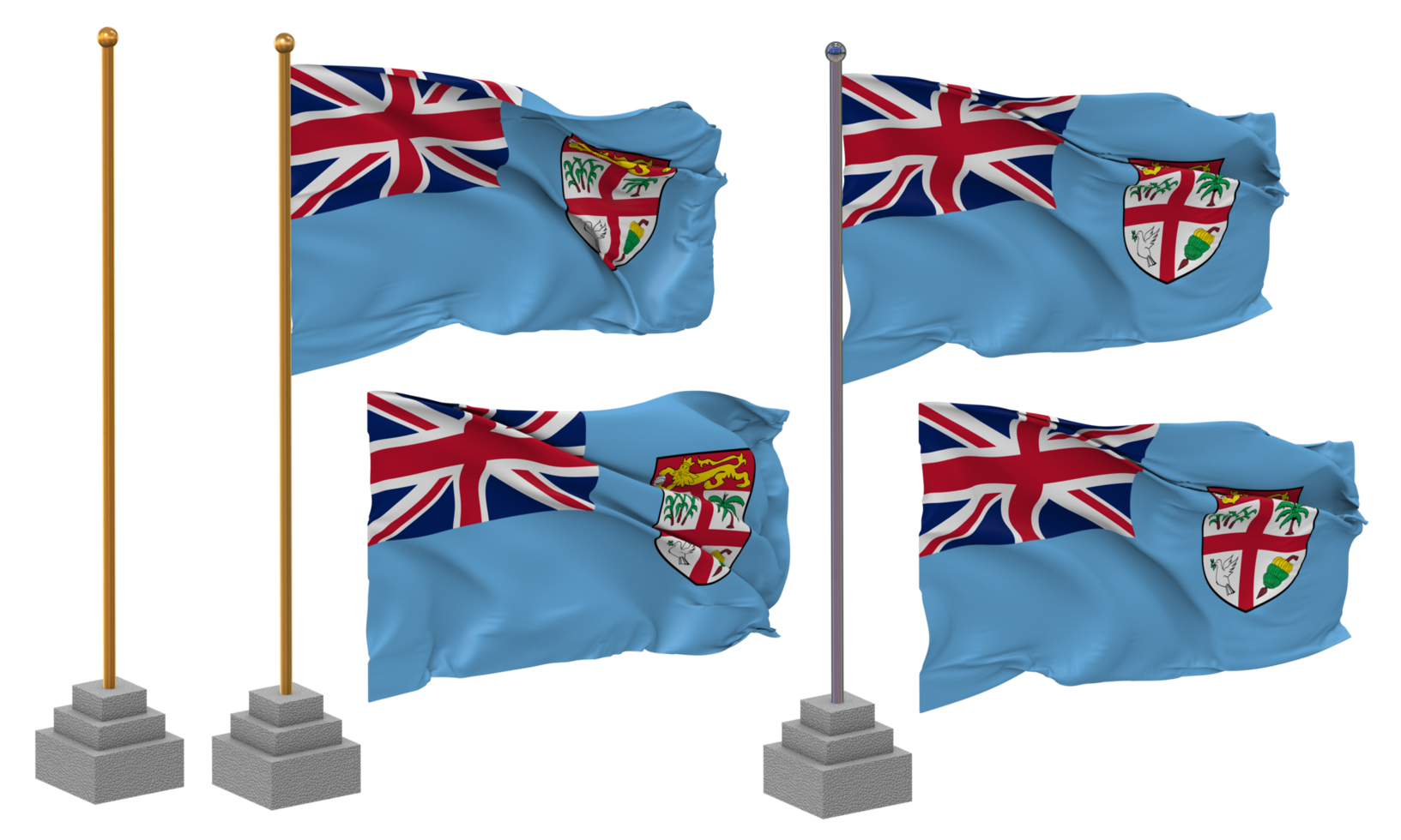 Fiji Flag Waving Different Style With Stand Pole Isolated 3d Rendering 32064823 Png