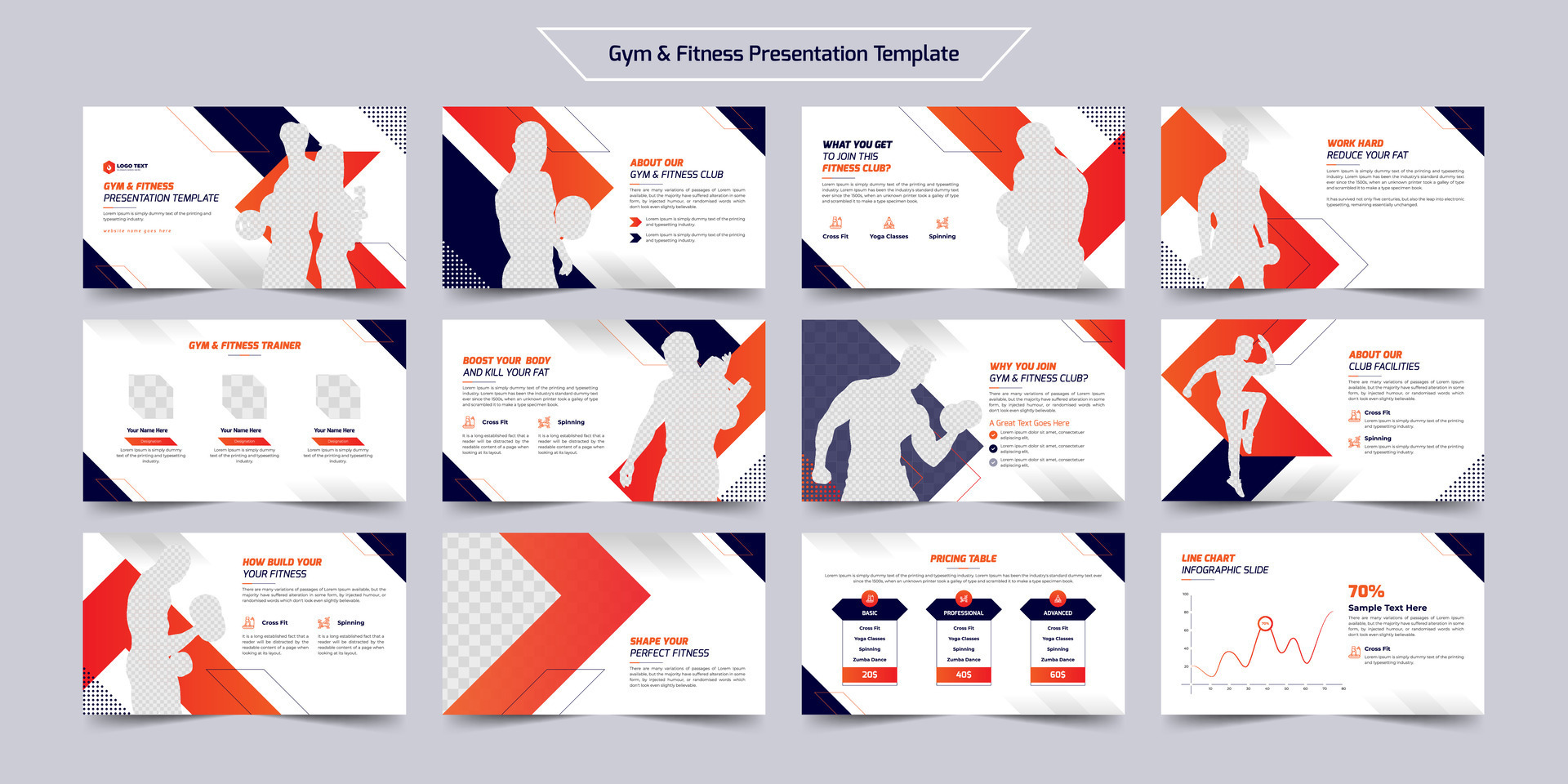 Gym fitness presentation slides template design. Use for modern ...