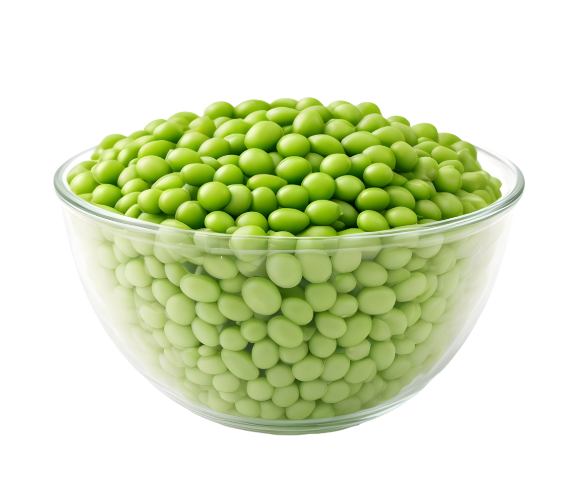 Green sweet pea seeds on clear glass bowl on transparent. AI Generated ...