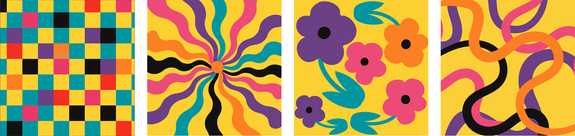 Collection of retro checkerboard backgrounds featuring vivid hues. A ...