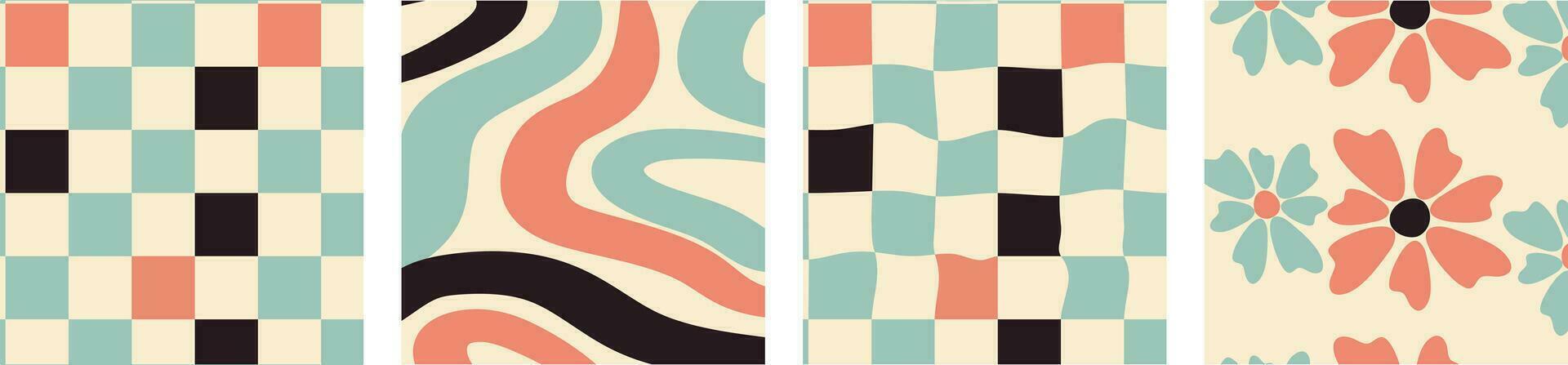 Collection of retro checkerboard backgrounds featuring vivid hues. A ...
