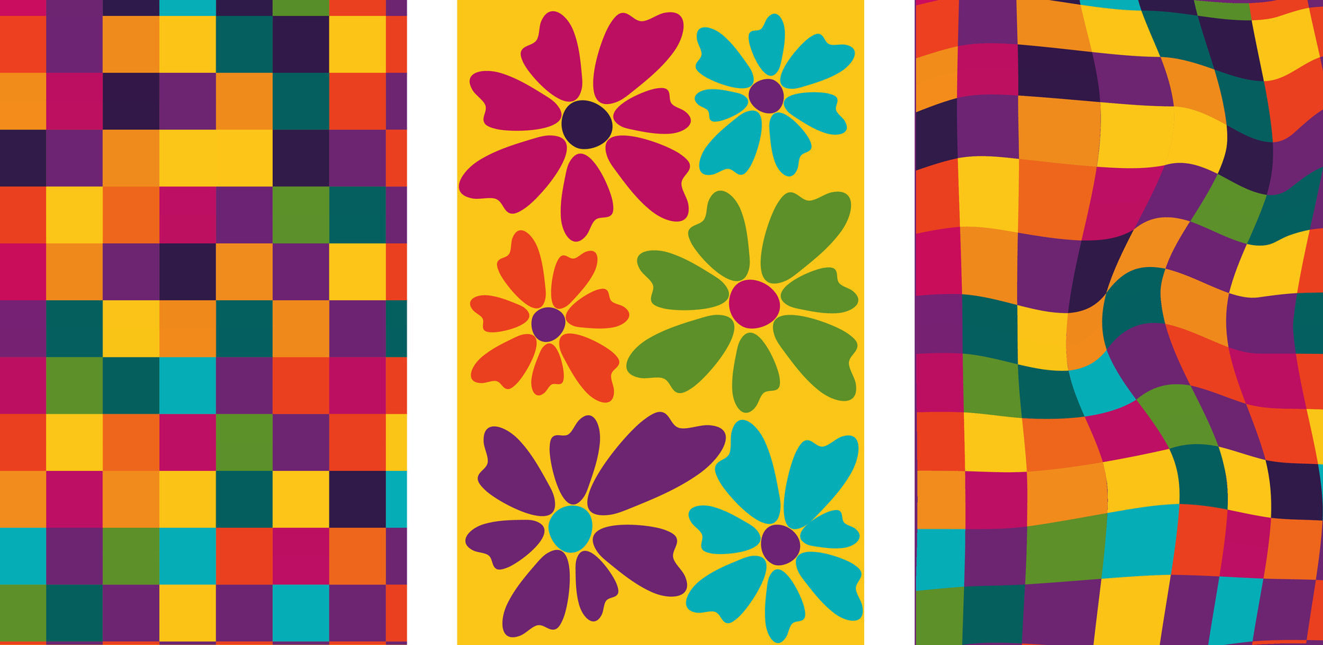 Collection of retro checkerboard backgrounds featuring vivid hues. A ...