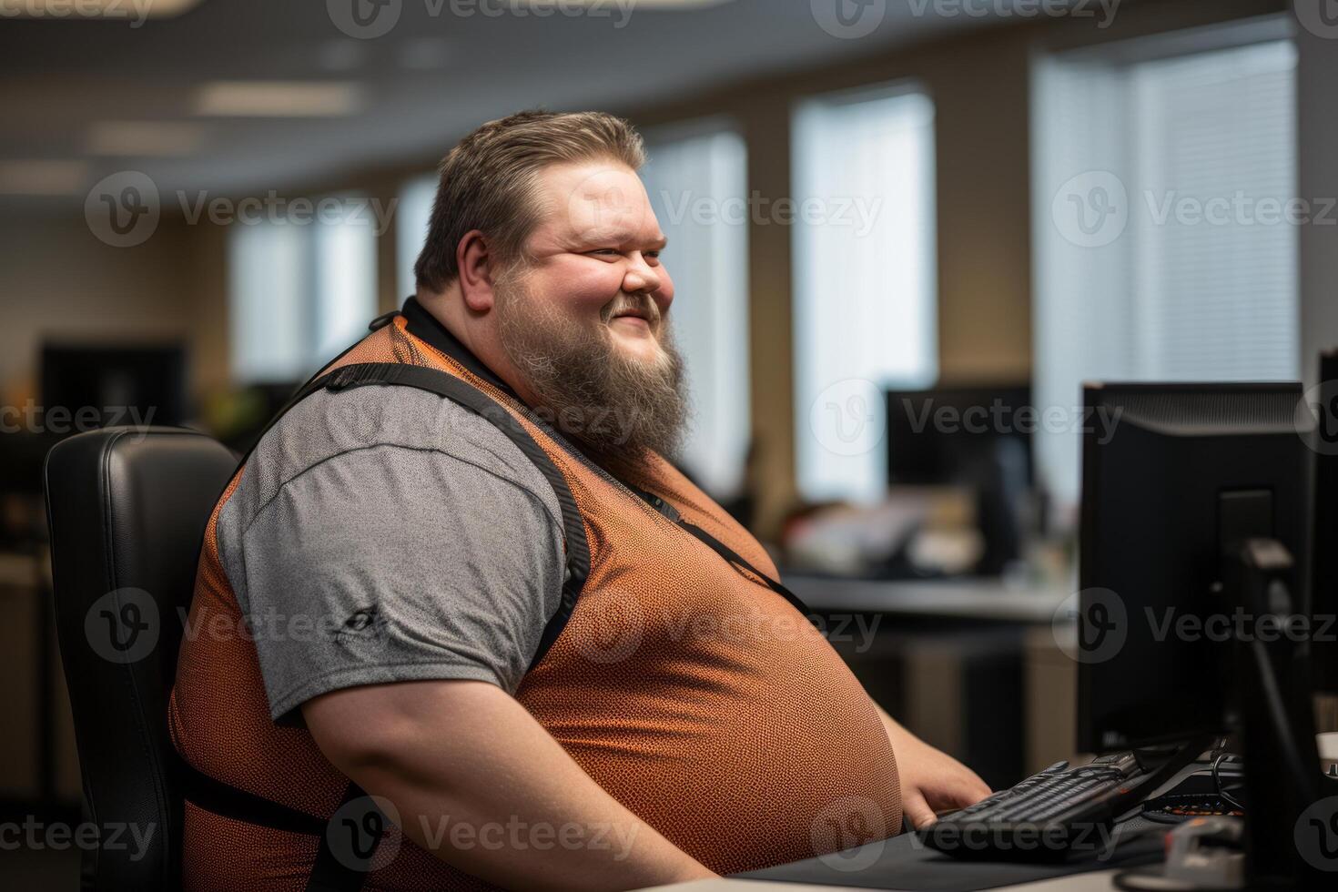 a fat man sitting in front of a computer generative ai 32090325 Stock ...