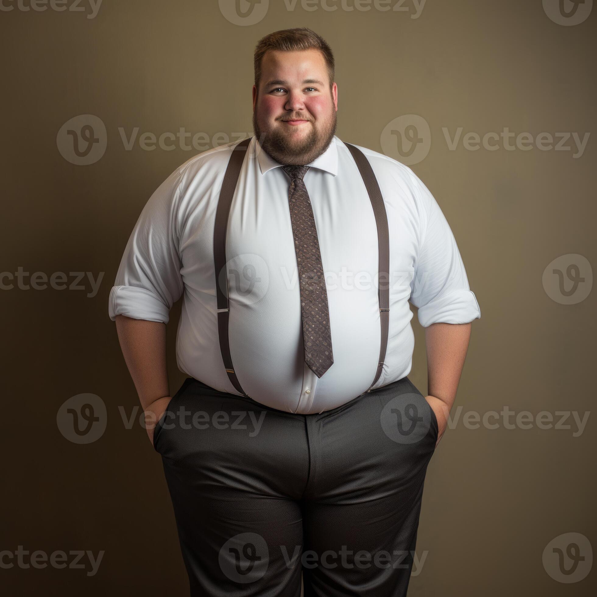 a fat man wearing suspenders and a white shirt generative ai 32090327 Stock Photo at Vecteezy