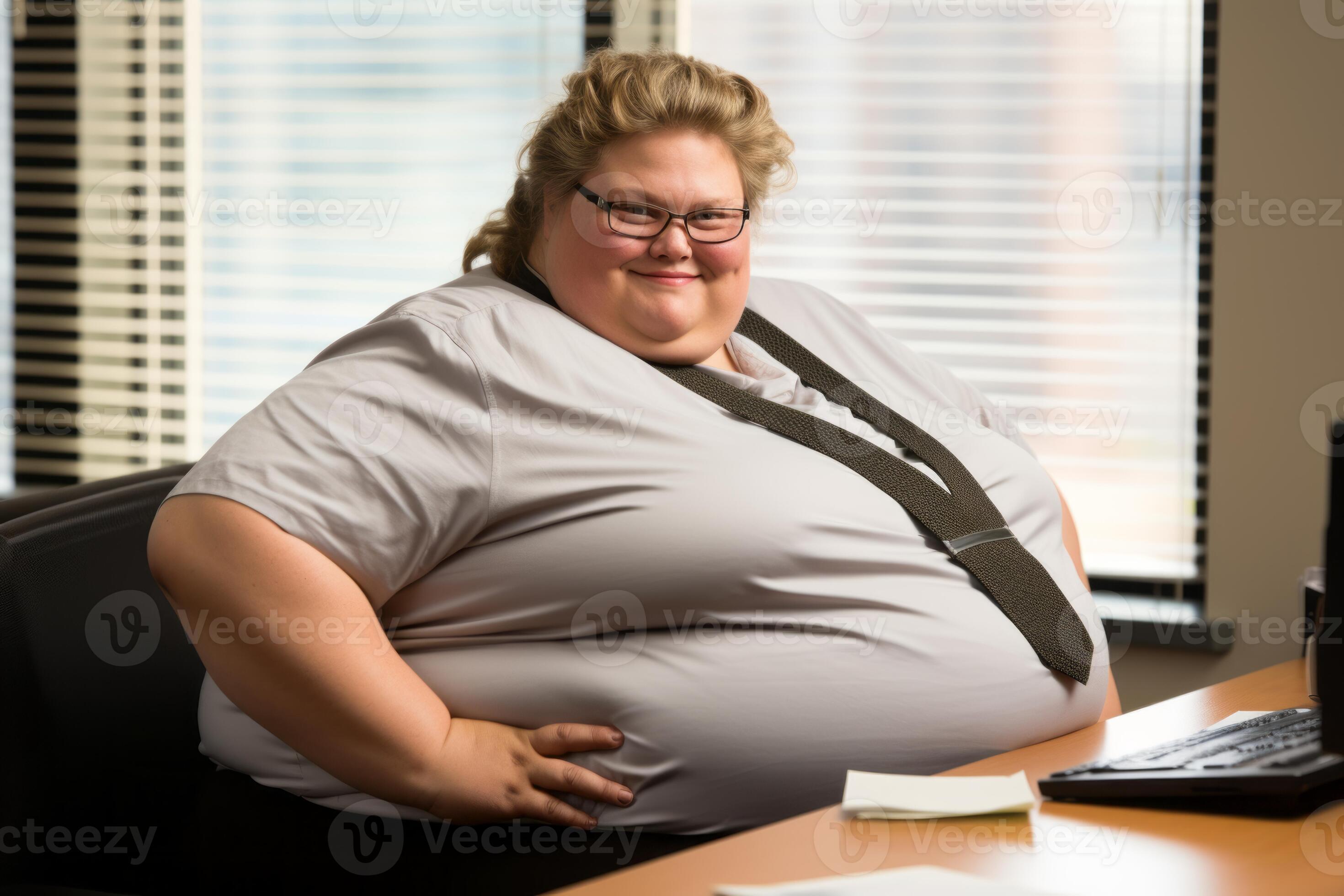 a fat woman sitting at a desk generative ai 32090342 Stock Photo at Vecteezy
