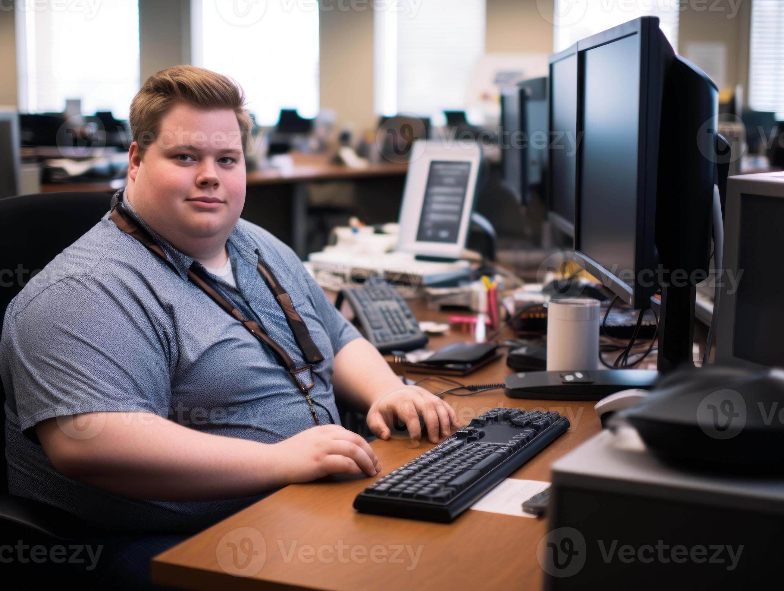 a man sitting at a desk in front of a computer generative ai 32090984 ...