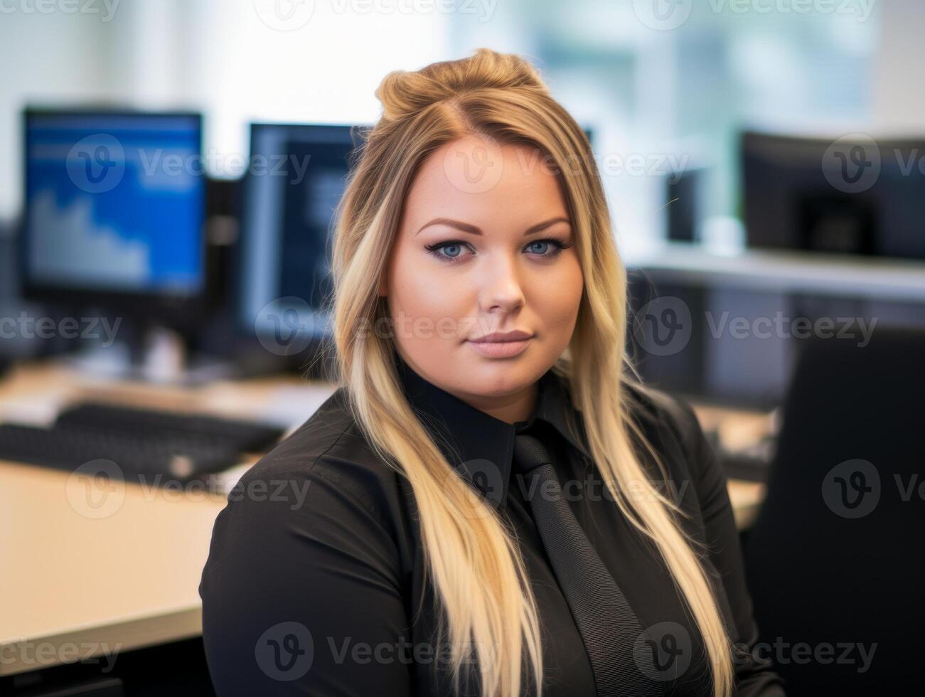 a woman sitting at a desk in an office generative ai 32094852 Stock ...