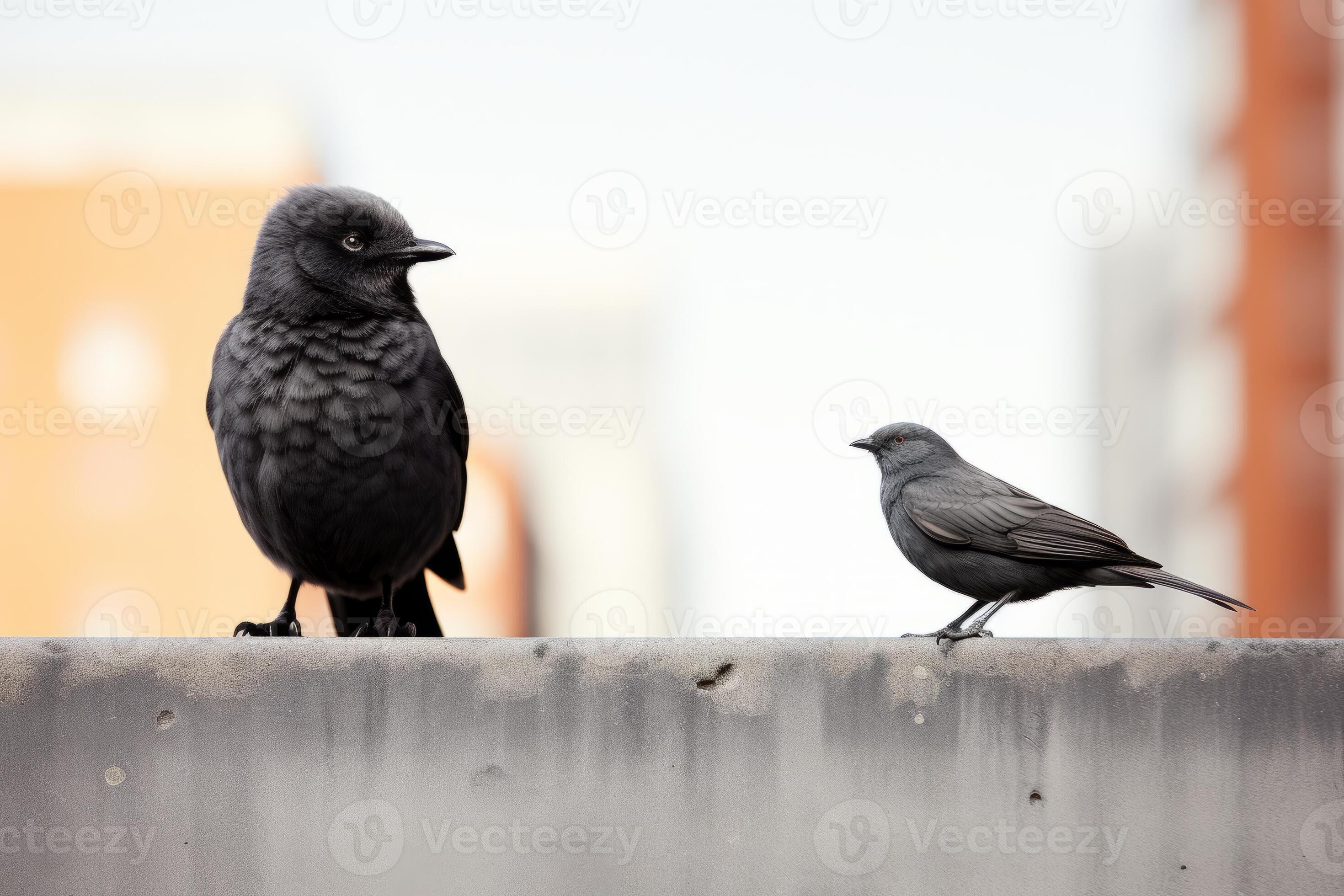 two black birds standing on a ledge next to each other generative ai ...