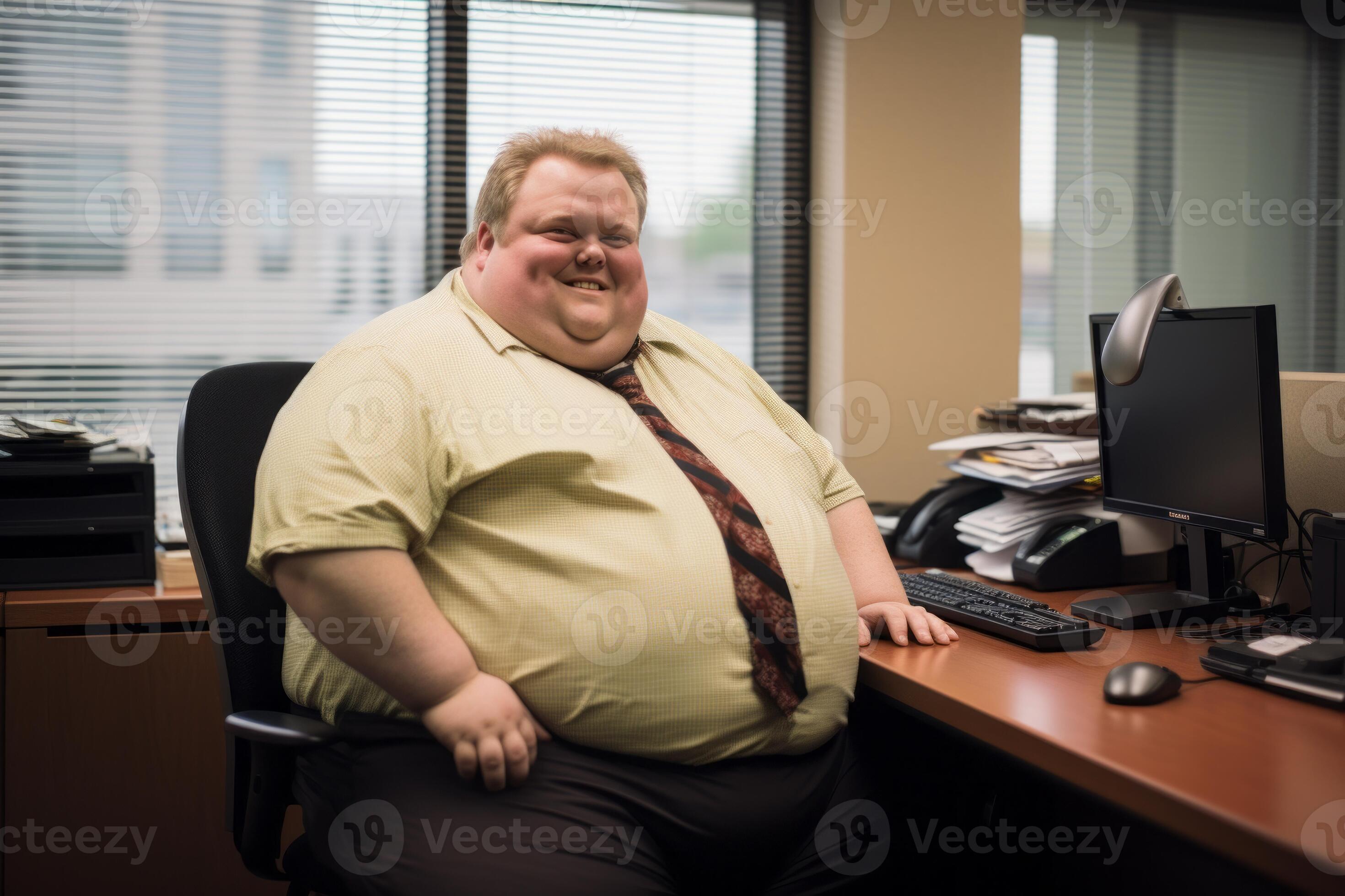 a fat man sitting at a desk generative ai 32097931 Stock Photo at Vecteezy