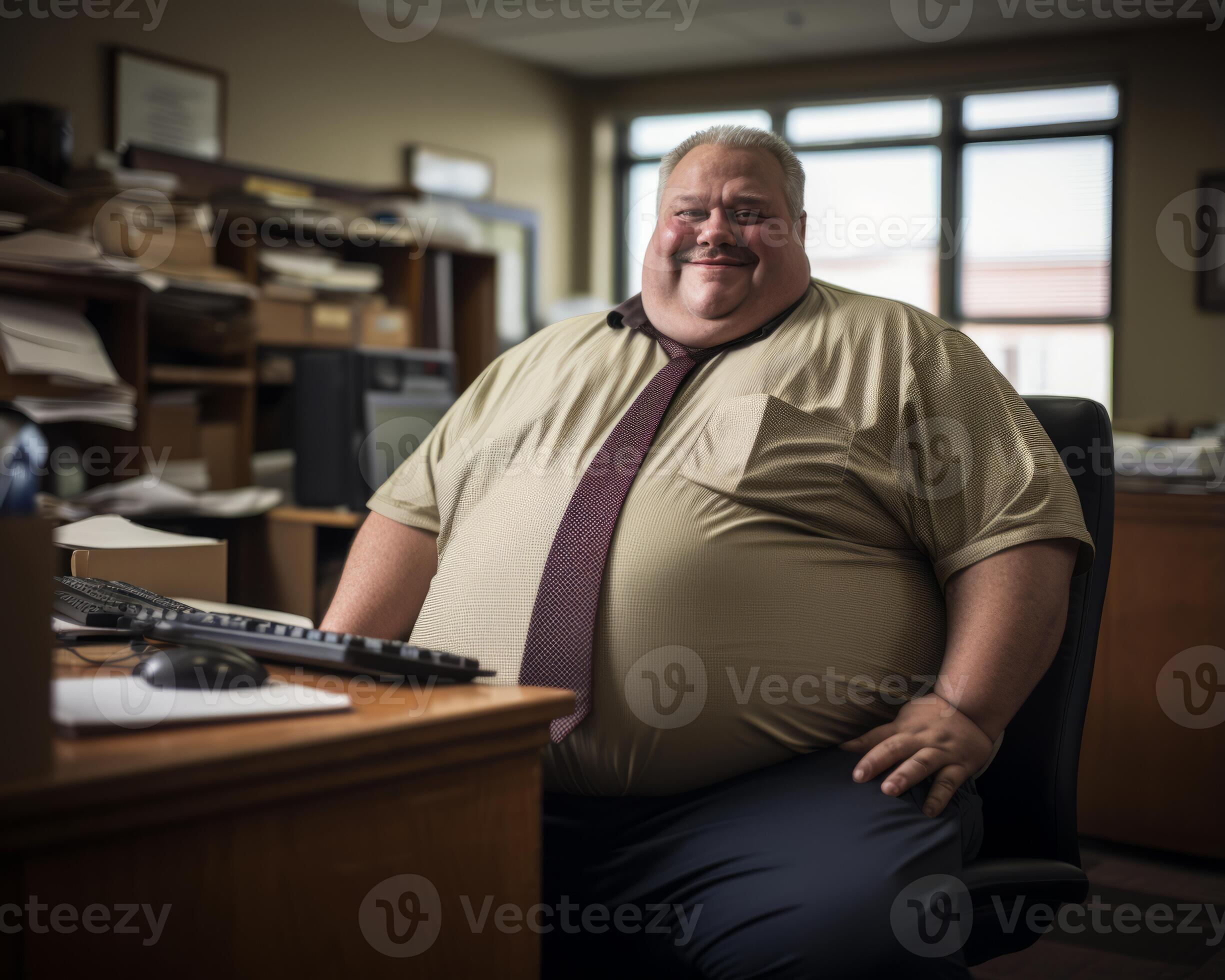 a fat man sitting at a desk generative ai 32097933 Stock Photo at Vecteezy