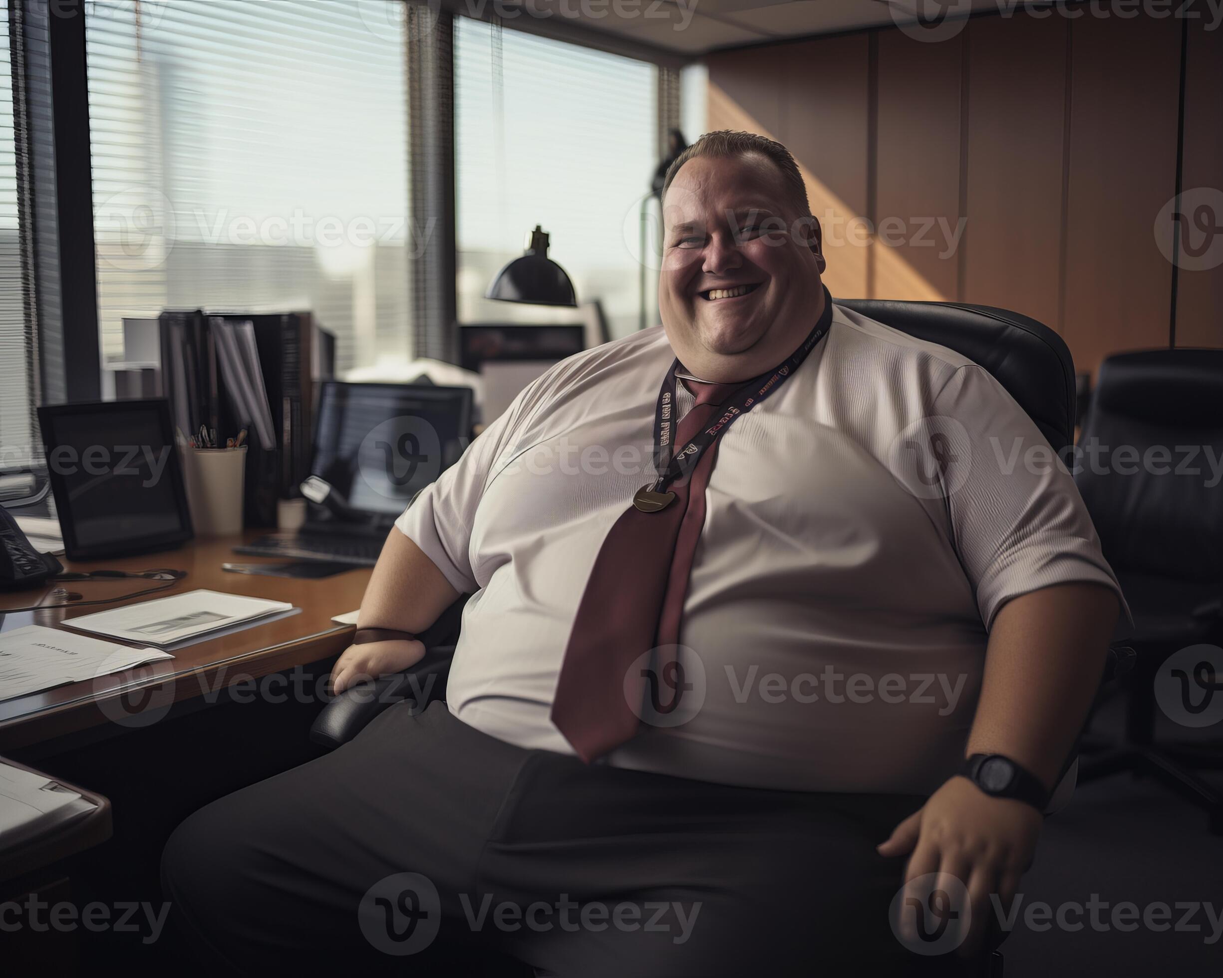 a fat man sitting in an office chair generative ai 32097958 Stock Photo ...