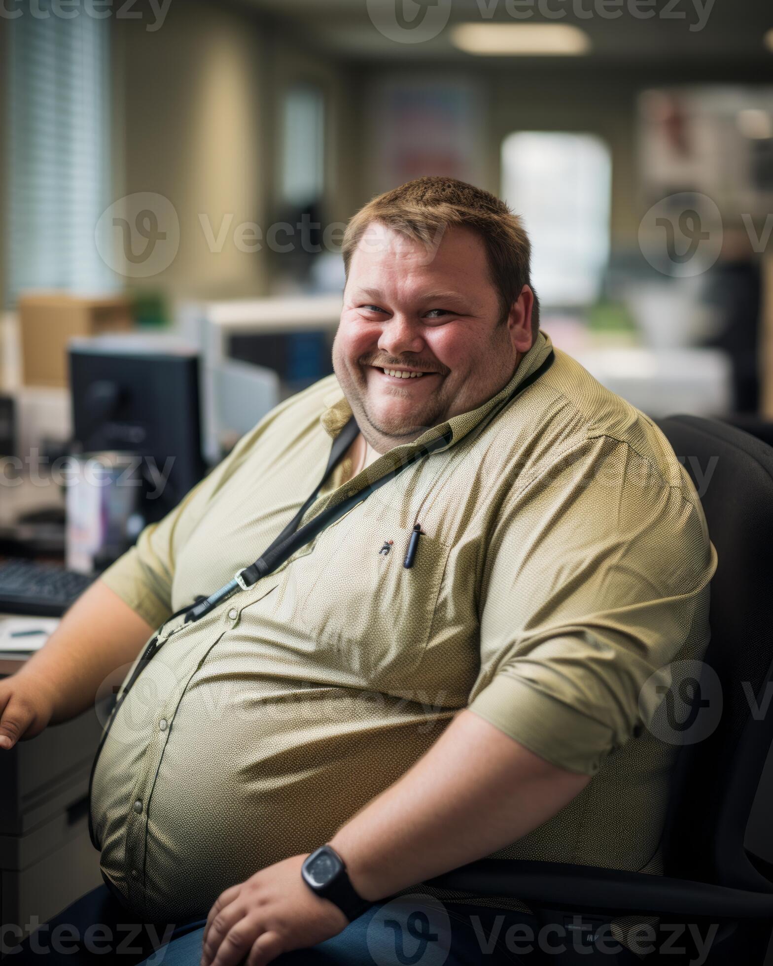 a fat man sitting in an office generative ai 32097970 Stock Photo at ...