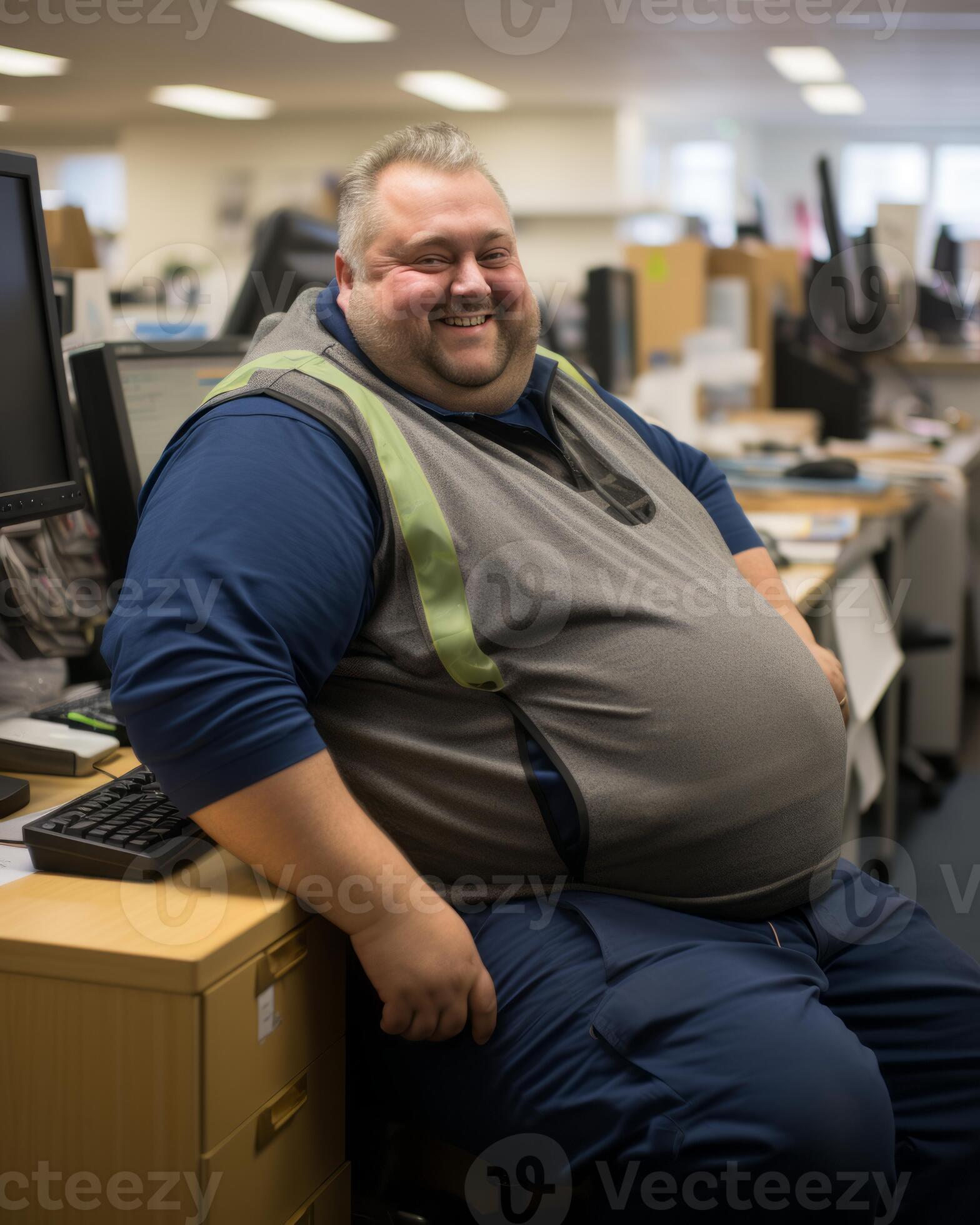 a fat man sitting on a desk generative ai 32097996 Stock Photo at Vecteezy