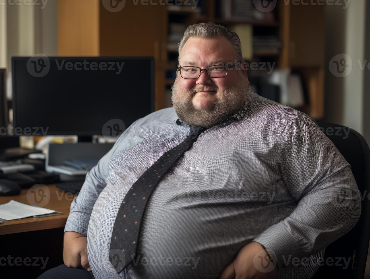 a man with a big belly sitting in front of a computer generative ai ...