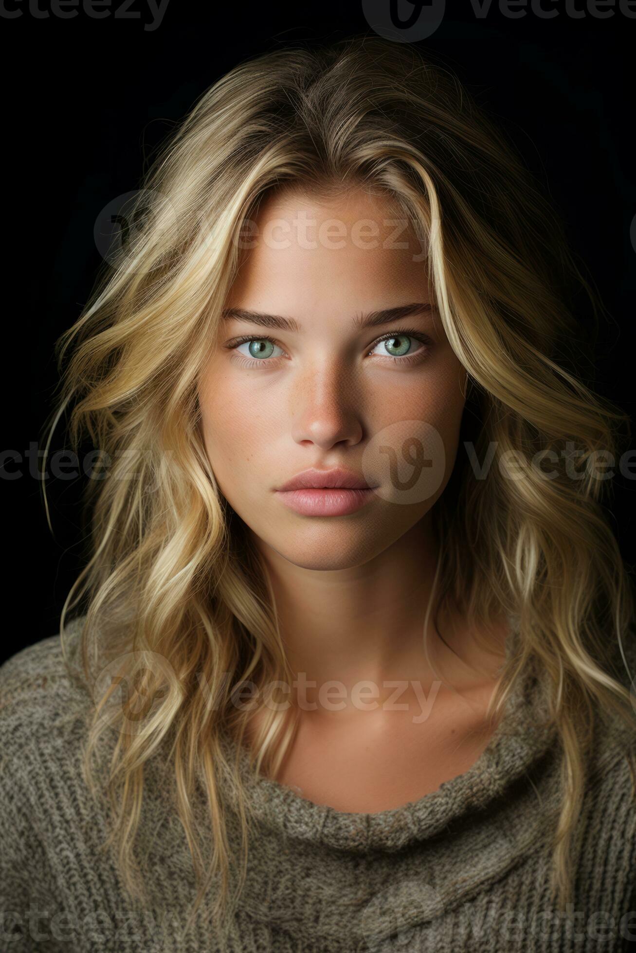A Beautiful Blonde Woman With Blue Eyes Generative Ai 32099478 Stock