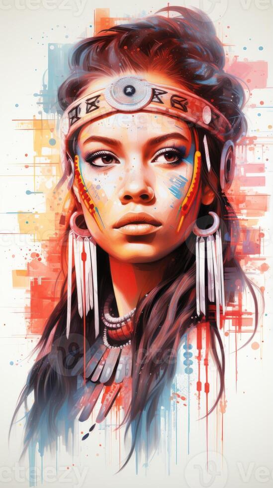 a digital painting of a native american woman generative ai 32101313 ...