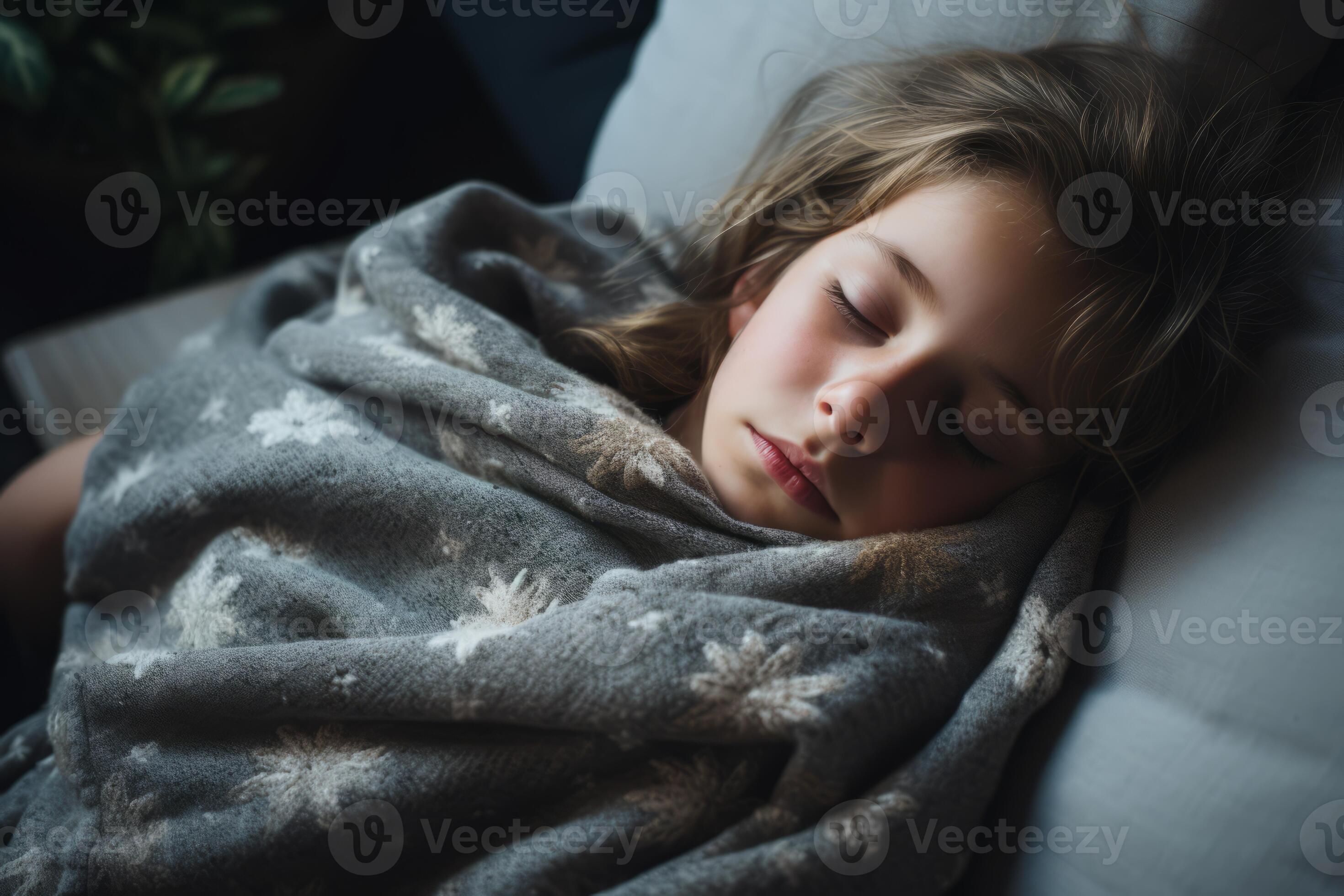 a little girl sleeping in bed with her eyes closed generative ai ...