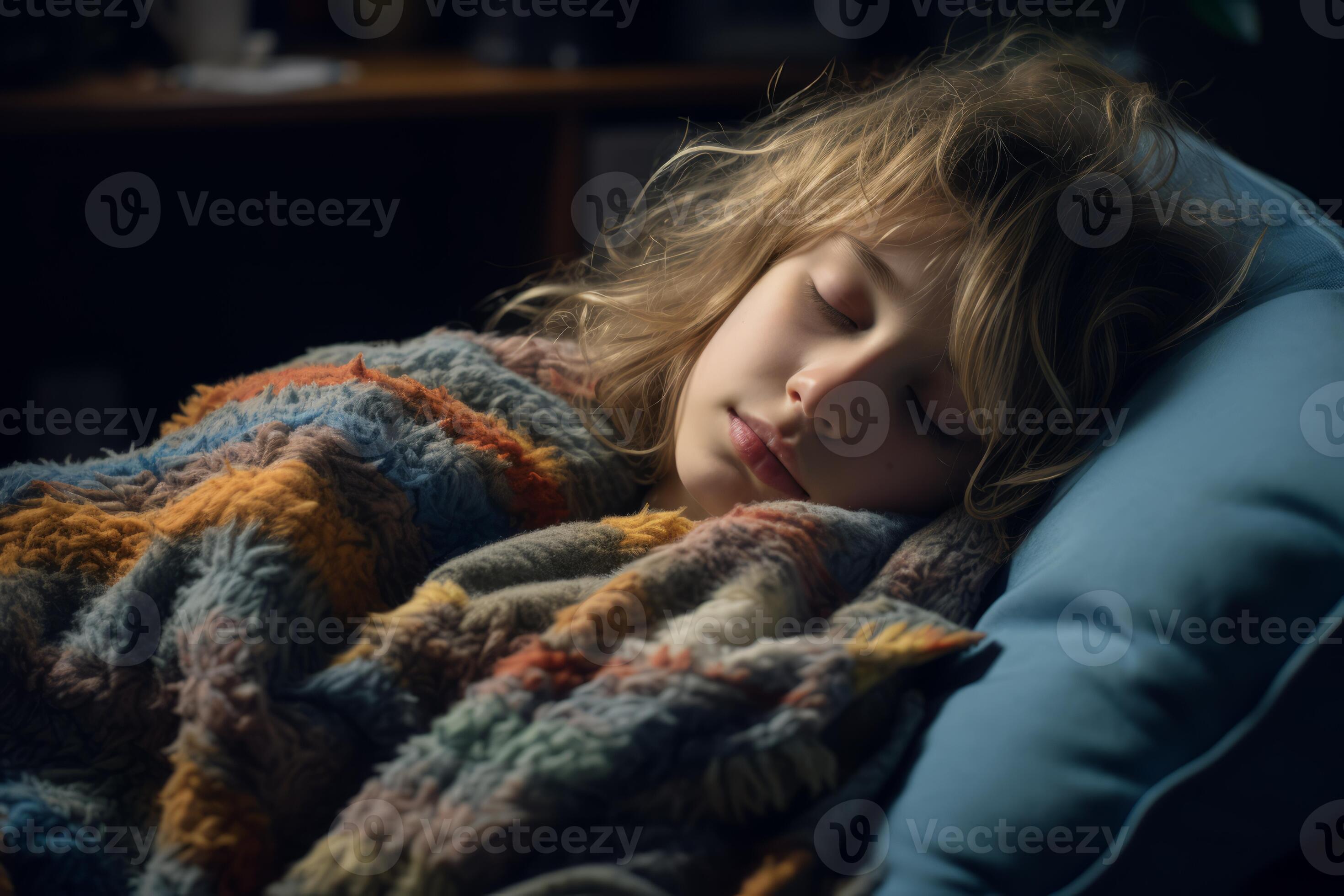 a little girl sleeping on a couch with her eyes closed generative ai ...