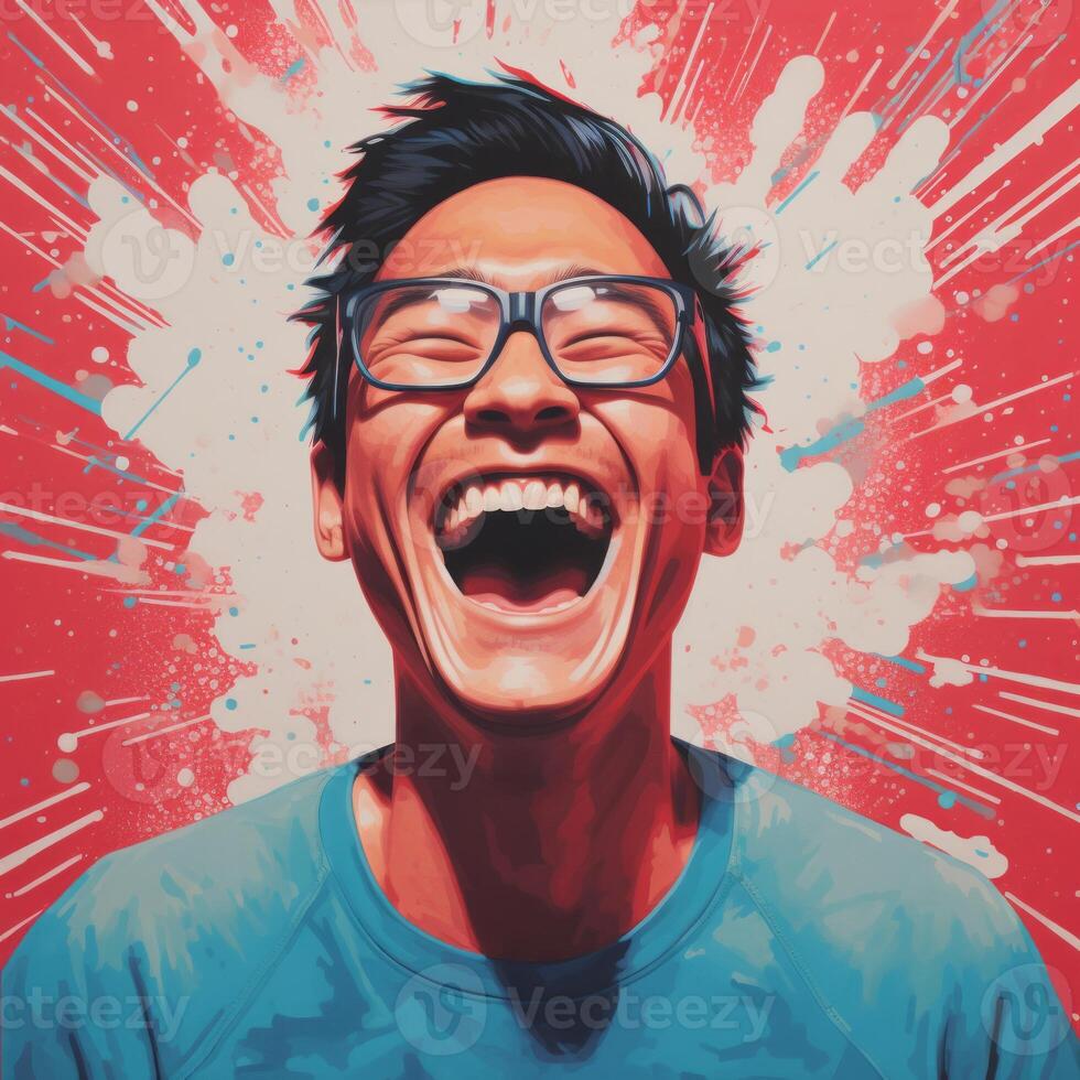 a man with glasses is laughing generative ai 32102502 Stock Photo at ...