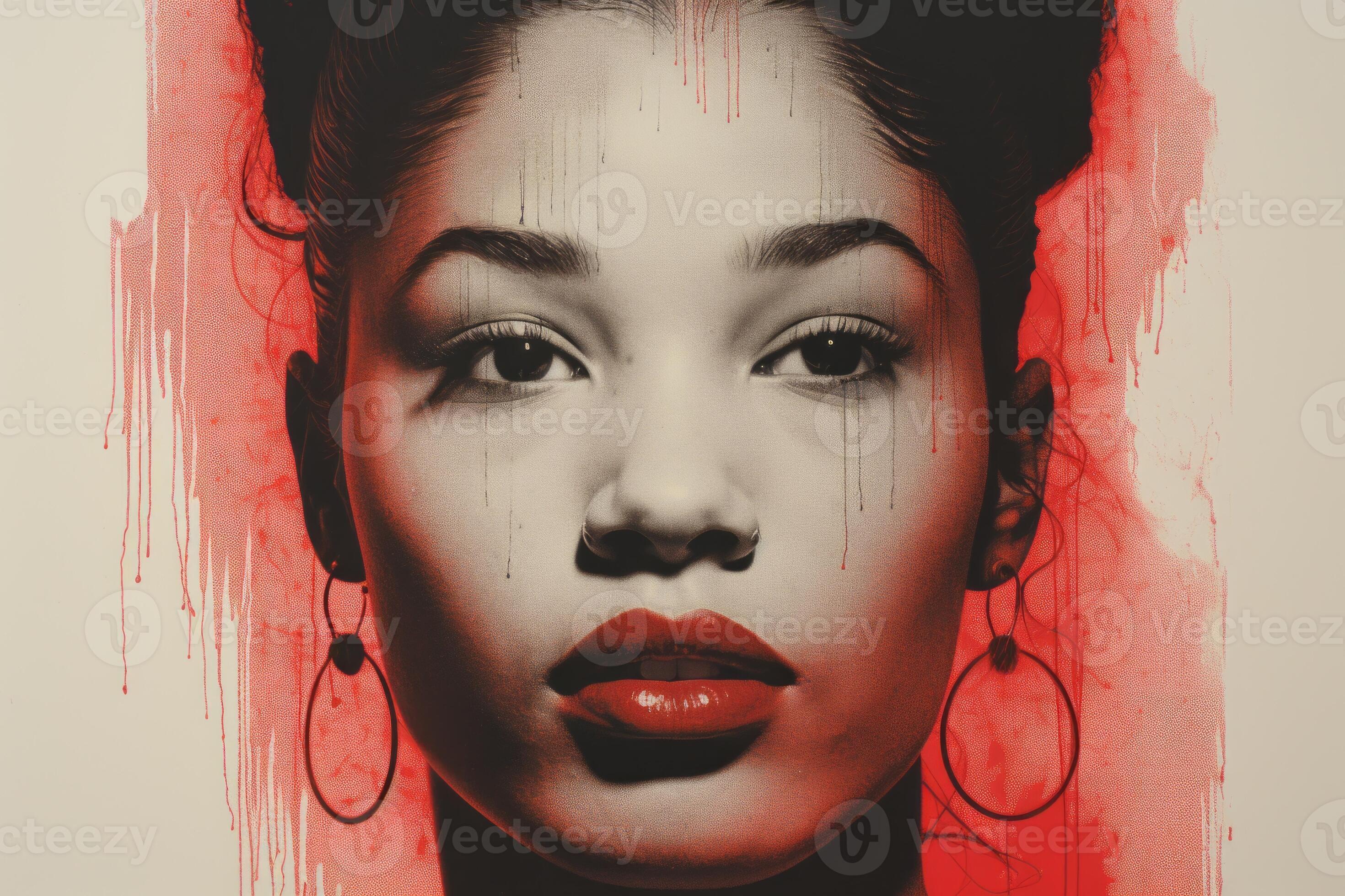 a painting of a woman with red lips and earrings generative ai 32103370 Stock Photo at Vecteezy