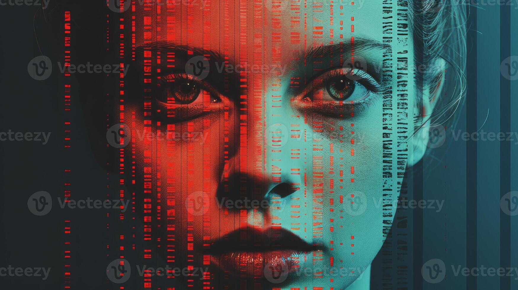 a womans face with binary code on it generative ai 32110577 Stock Photo at Vecteezy