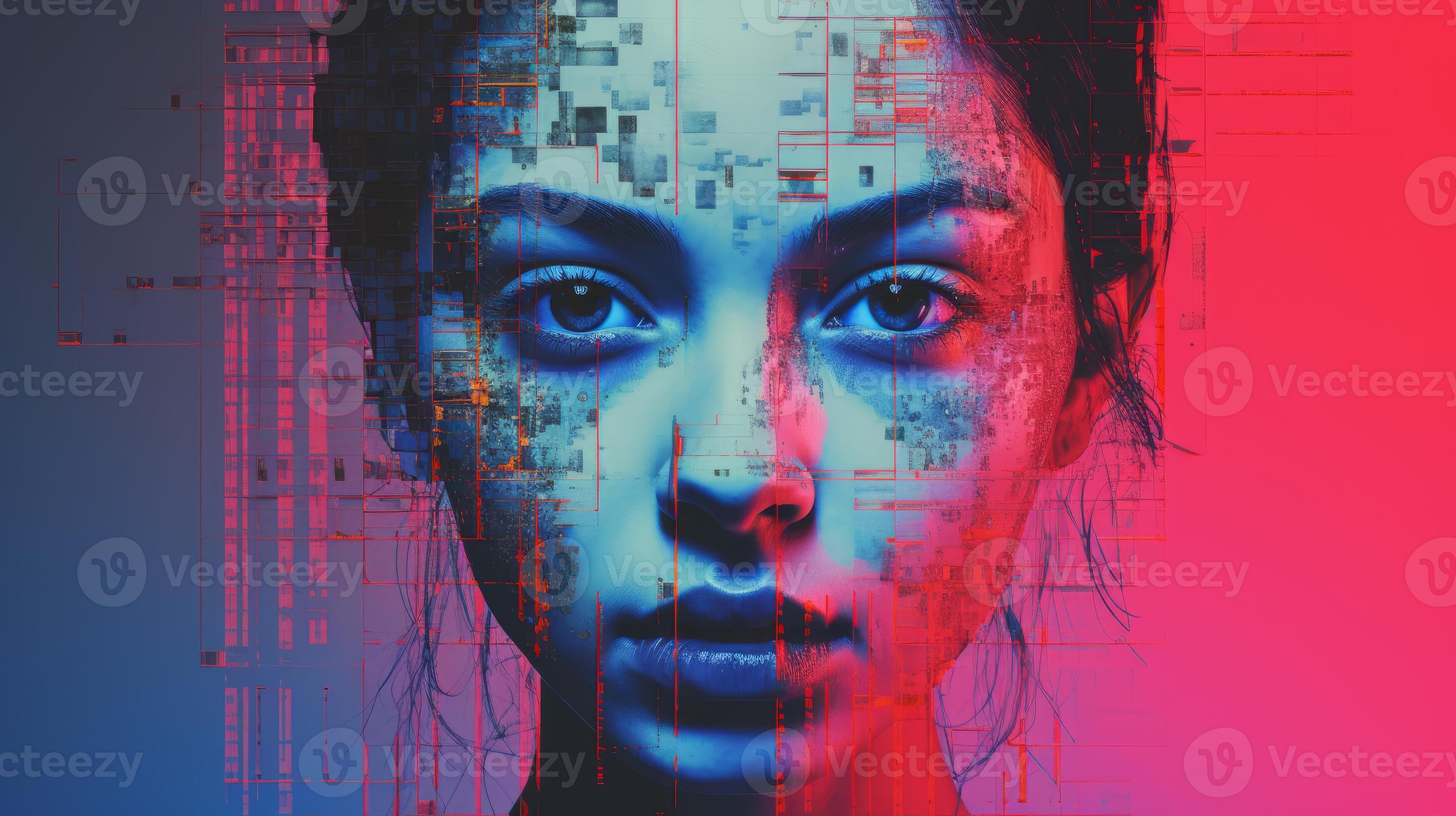 an image of a womans face on a computer screen generative ai 32112999 ...