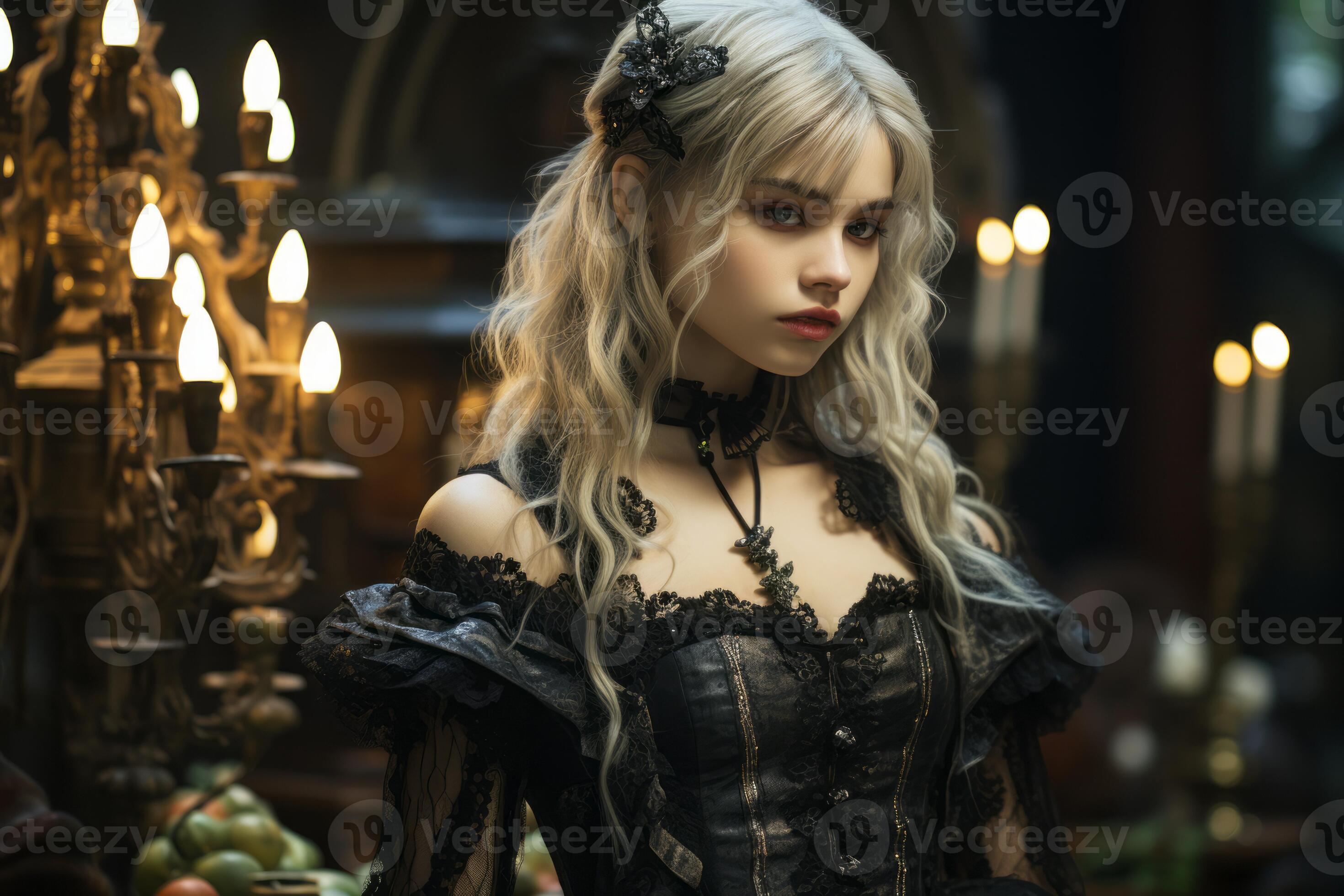 beautiful gothic girl with long blonde hair in gothic dress generative ai 32113406 Stock Photo ...