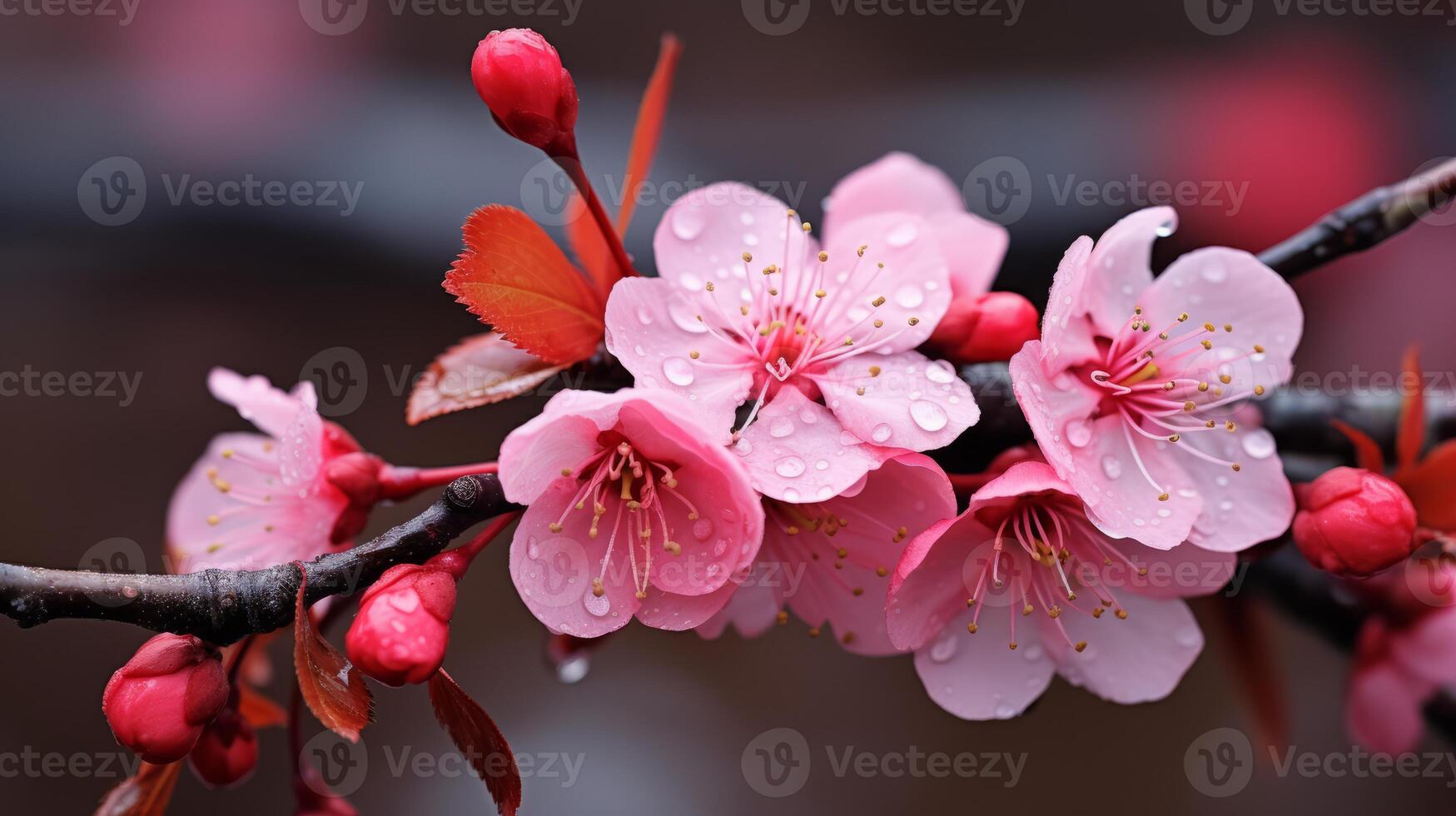 pink cherry blossoms on a branch with water droplets generative ai 32113990 Stock Photo at Vecteezy