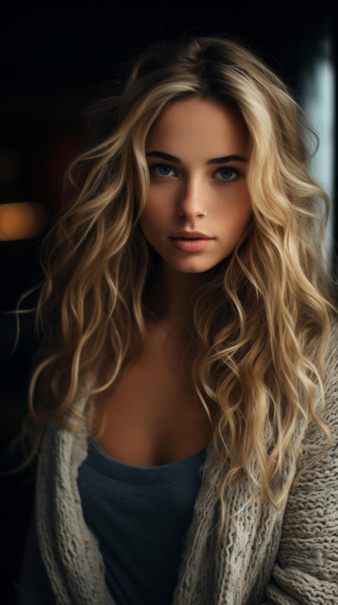 a beautiful blonde woman with long wavy hair generative ai 32115156 ...