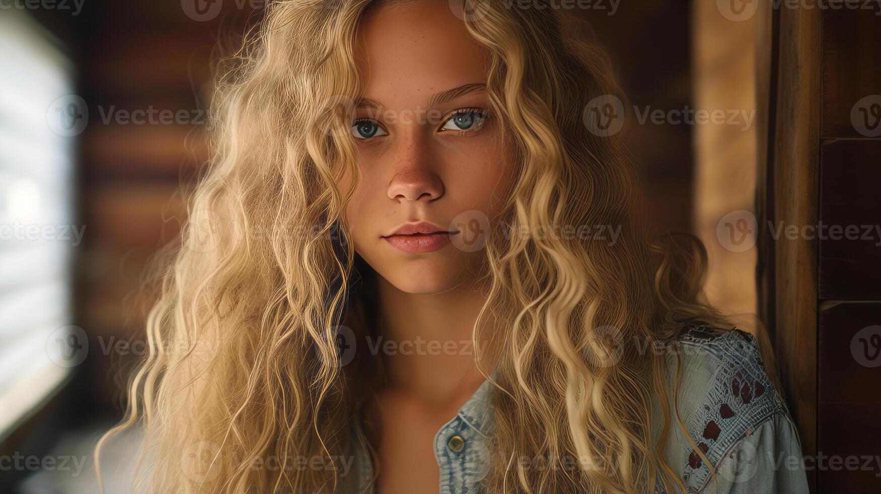 a girl with long blonde hair and blue eyes generative ai 32119514 Stock Photo at Vecteezy