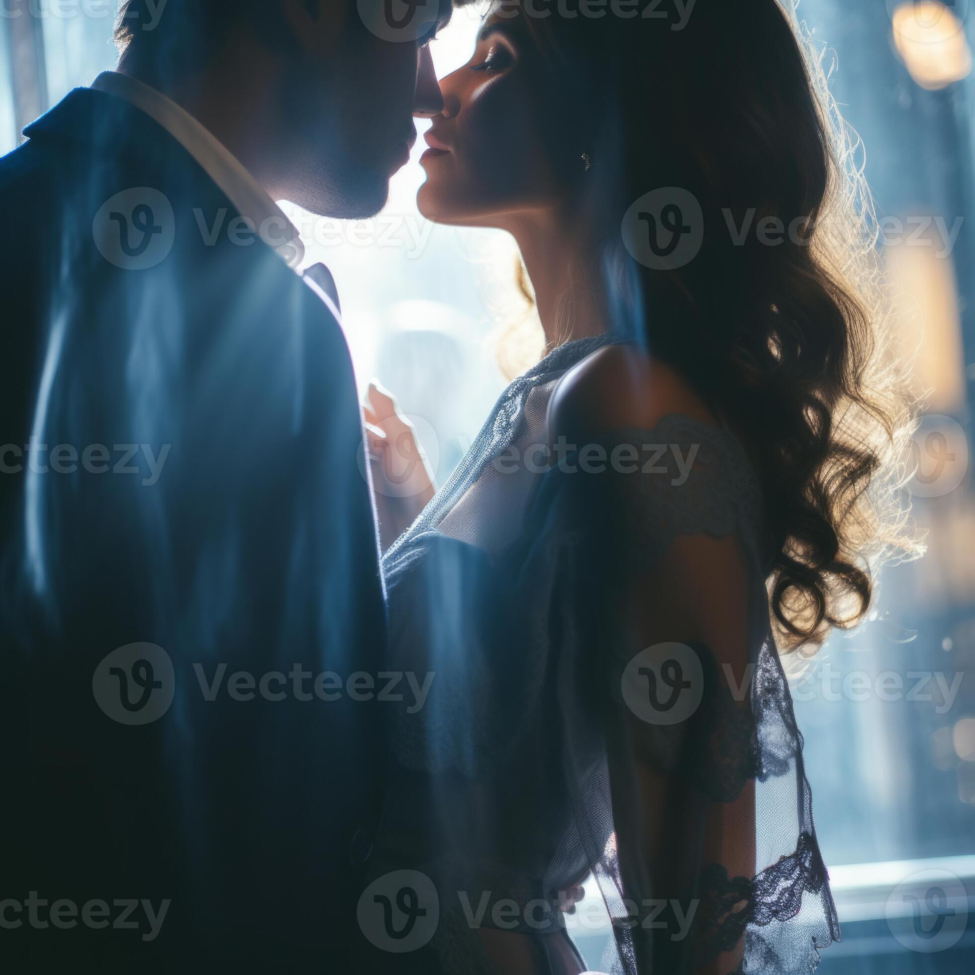 a man and woman are kissing in front of a window generative ai 32120280 Stock Photo at Vecteezy