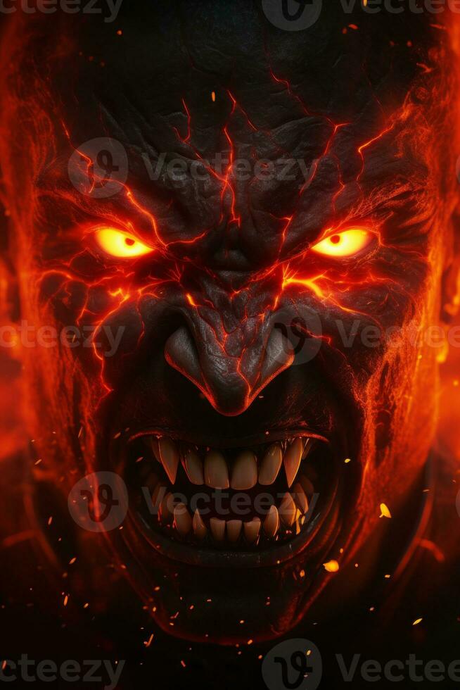 The Face Of A Demon With Glowing Eyes And Fire Coming Out Of His Mouth Generative Ai 32128893