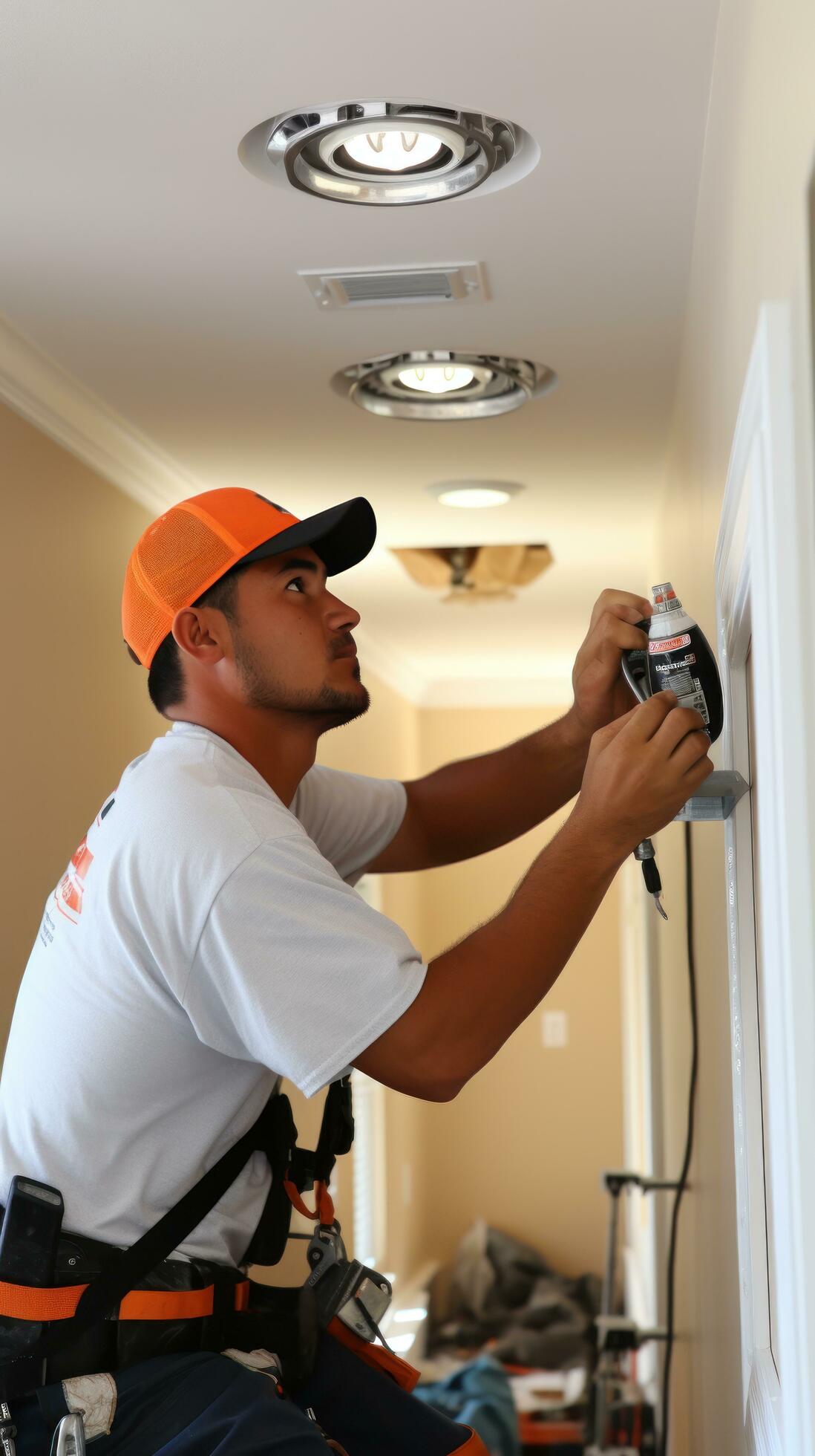 Electrician installing new light fixtures in a home 32129690 Stock ... Electrician installing new light fixtures in a home 32129690 Stock ...