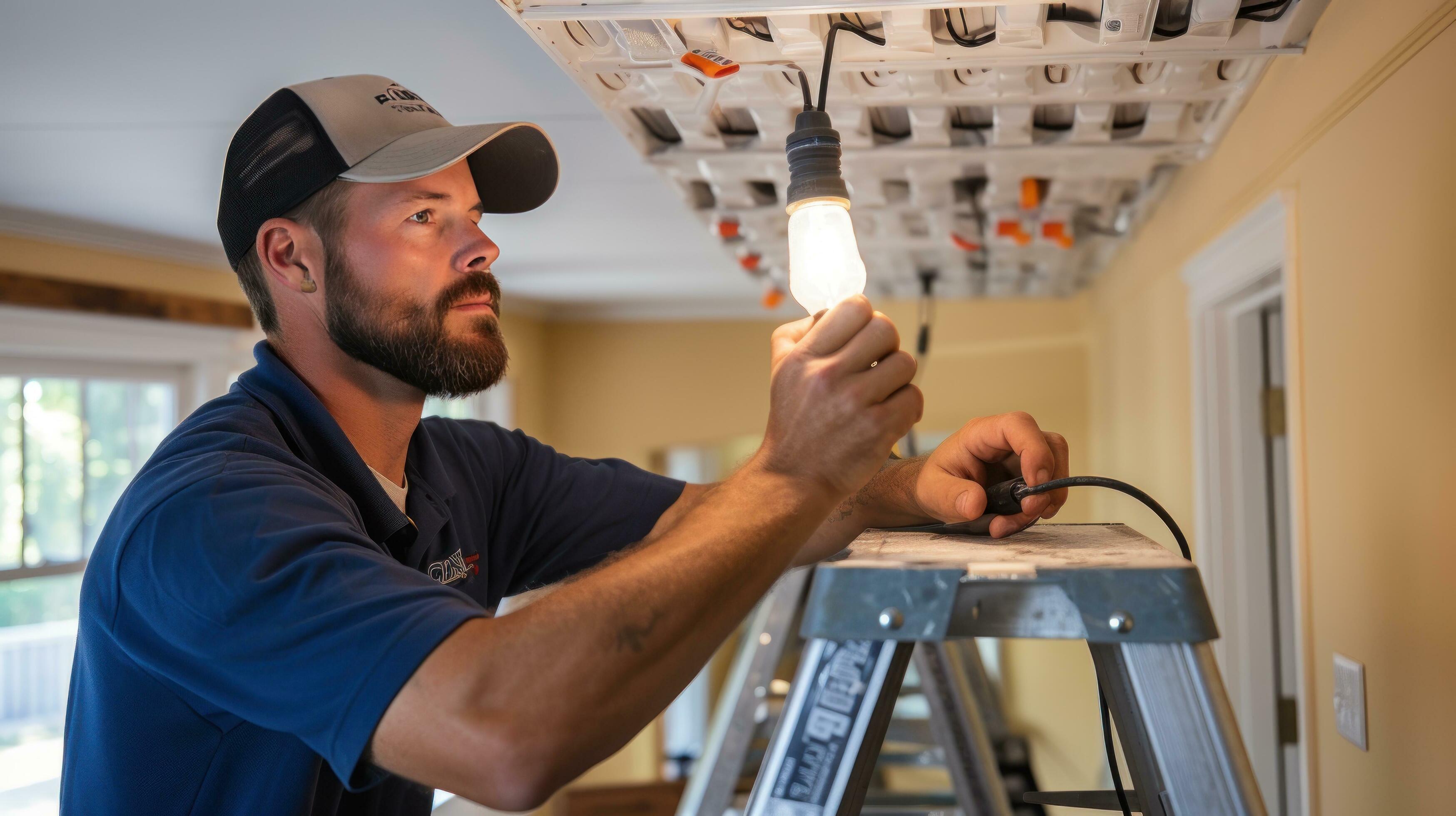 Electrician installing new light fixtures in a home 32130002 Stock ... Electrician installing new light fixtures in a home 32130002 Stock ...