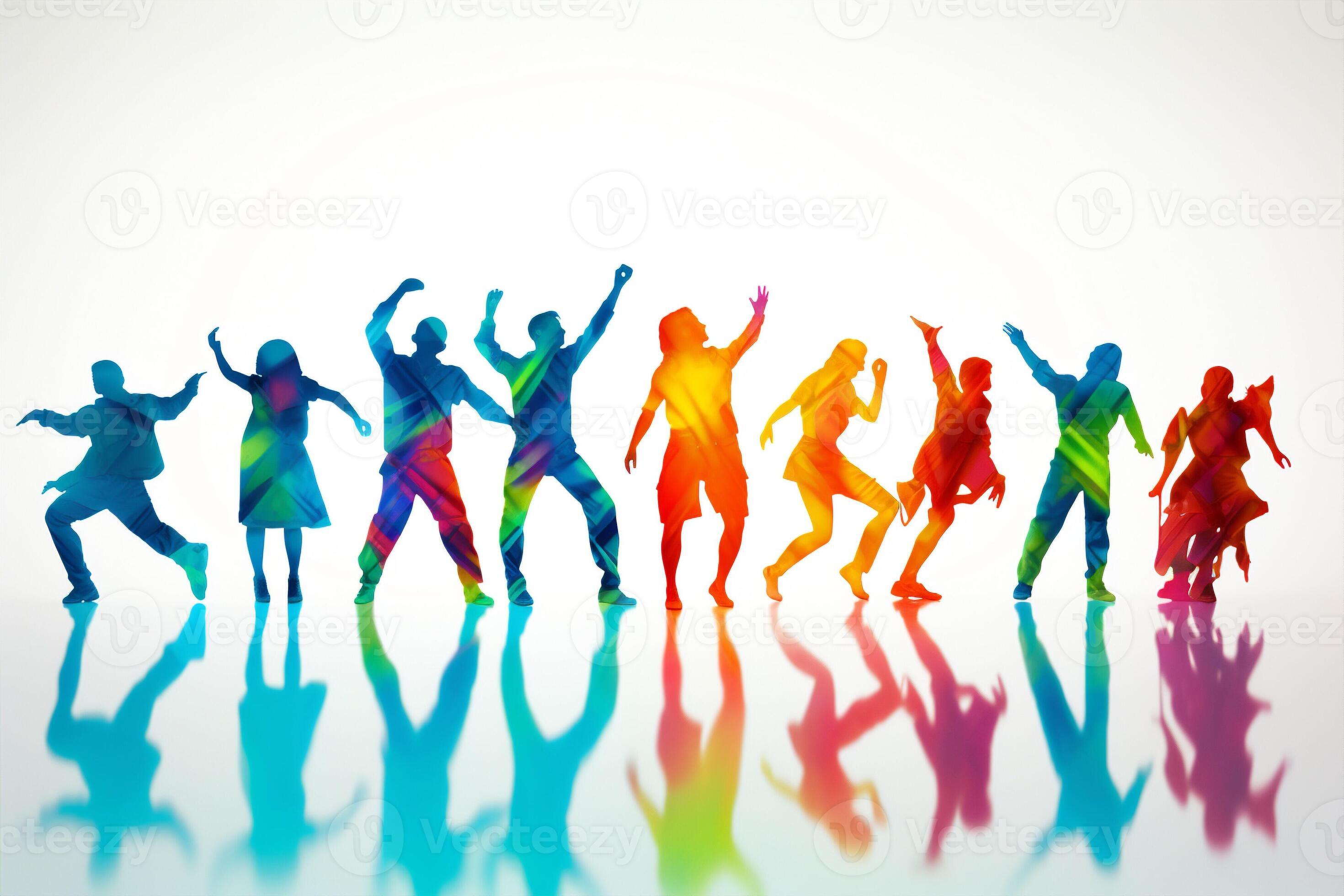 Abstract people shadow dancing colourful background disco fun design joy lifestyle group white ...