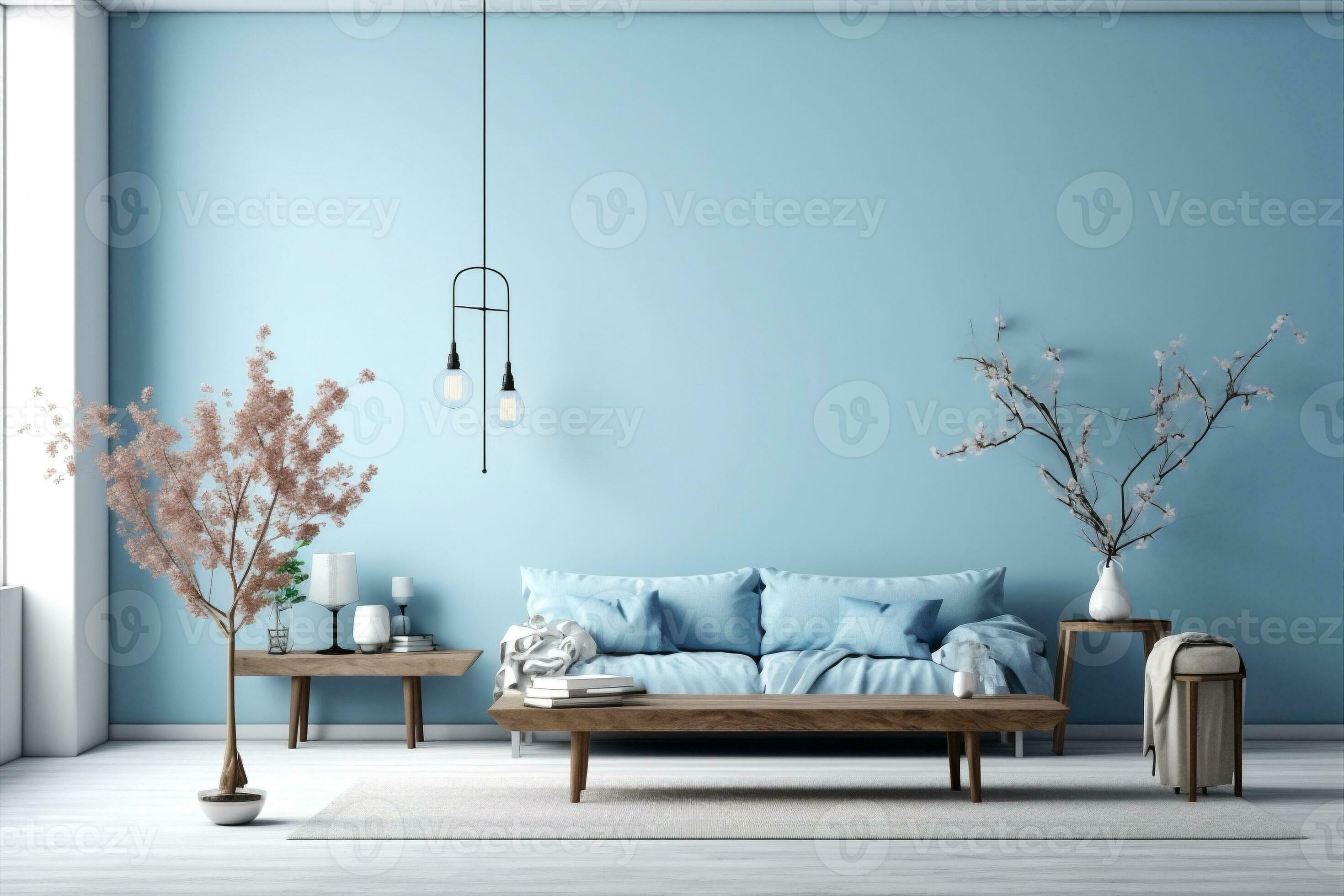 blue apartment modern room interior furniture home sofa design ...