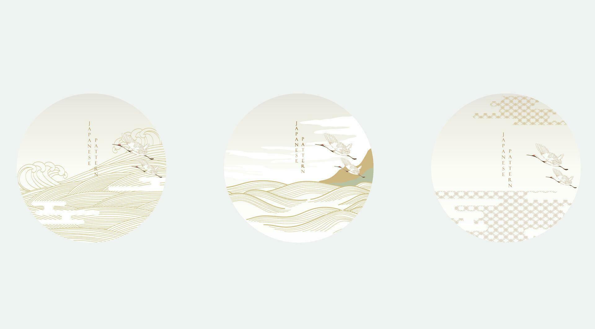 Japanese Background With Hand Drawn Line Wave Pattern Vector Abstract Template With Geometric