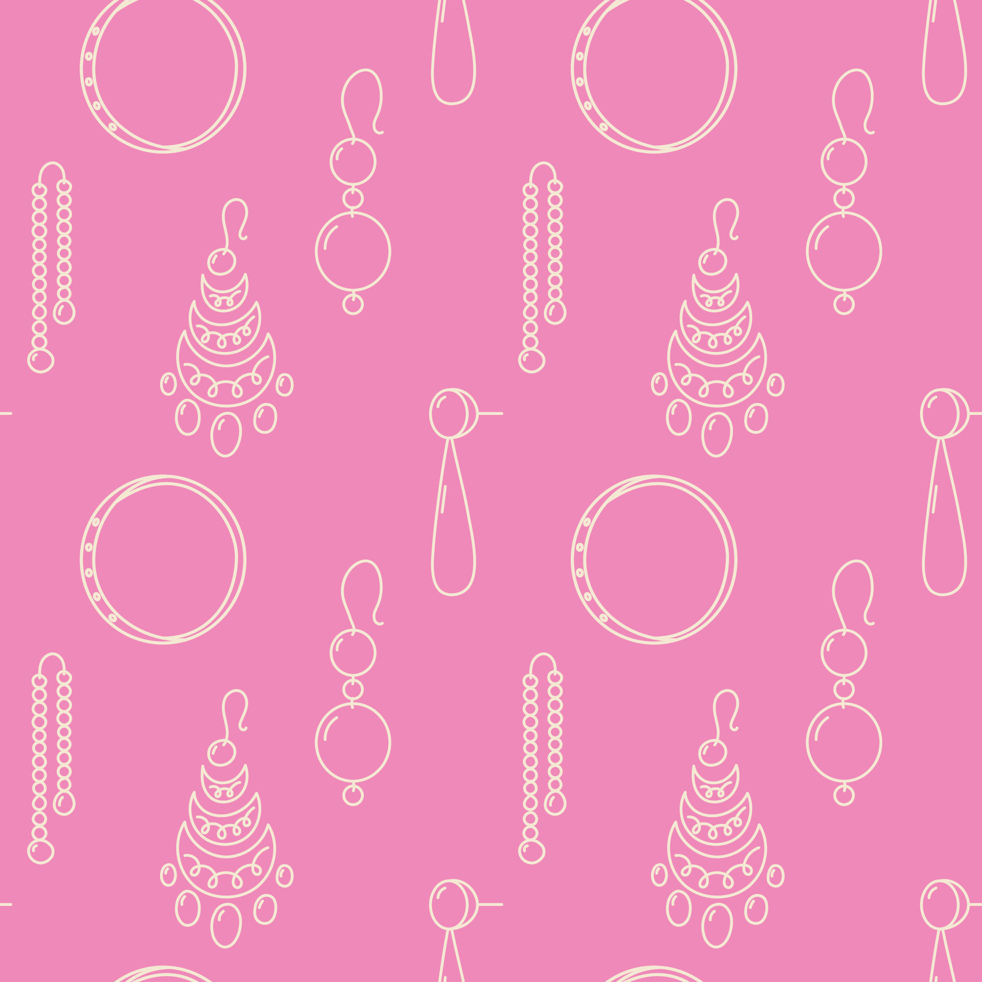 Jewelry doodle seamless pattern with white line earrings on pink ...