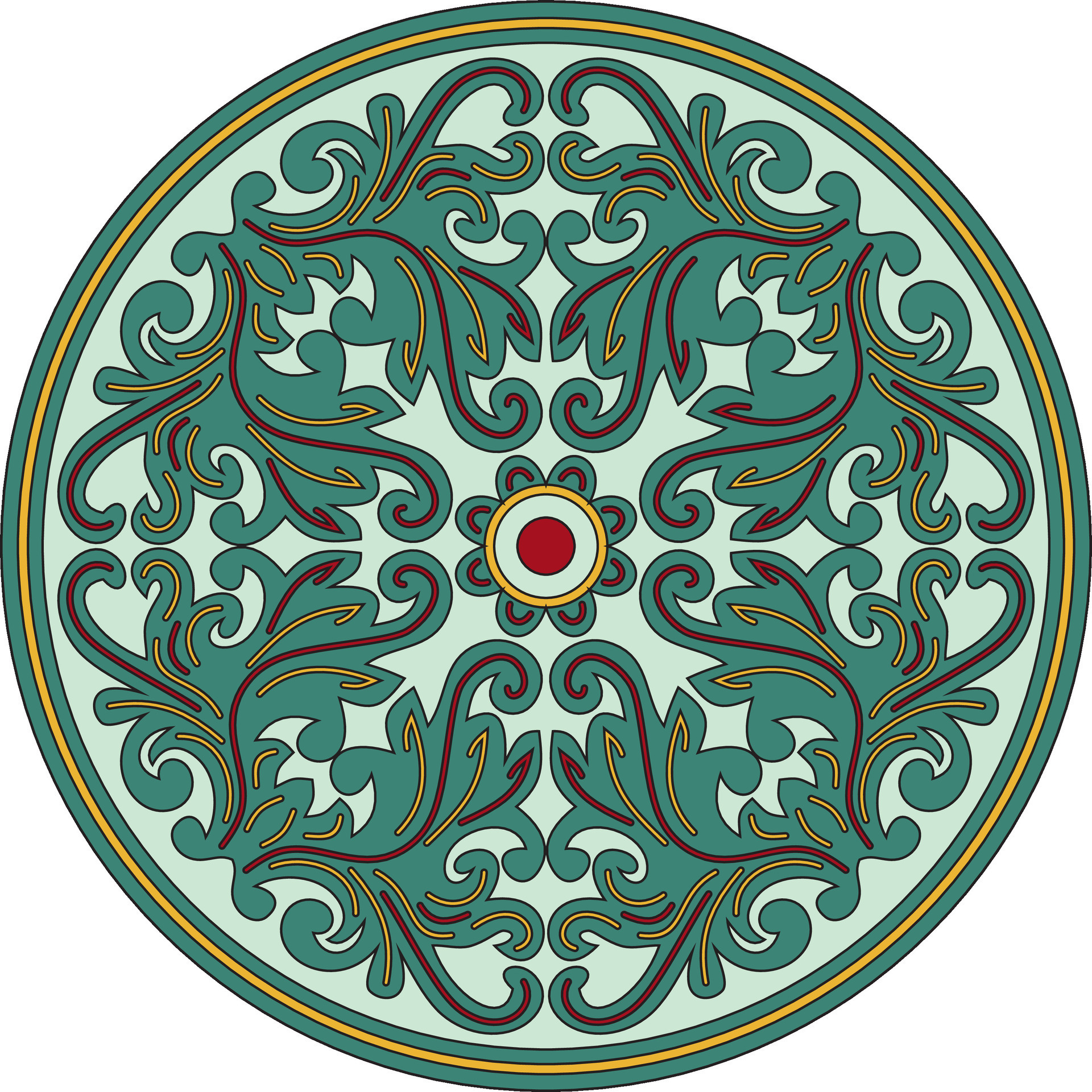 Vector colored round ancient Byzantine ornament. Classical circle of the Eastern Roman Empire ...