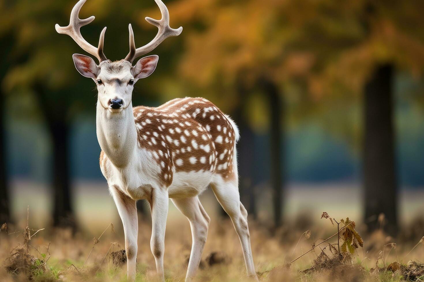 Close up of a Fallow Deer Axis axis in the forest, European fallow deer or common fallow deer ...