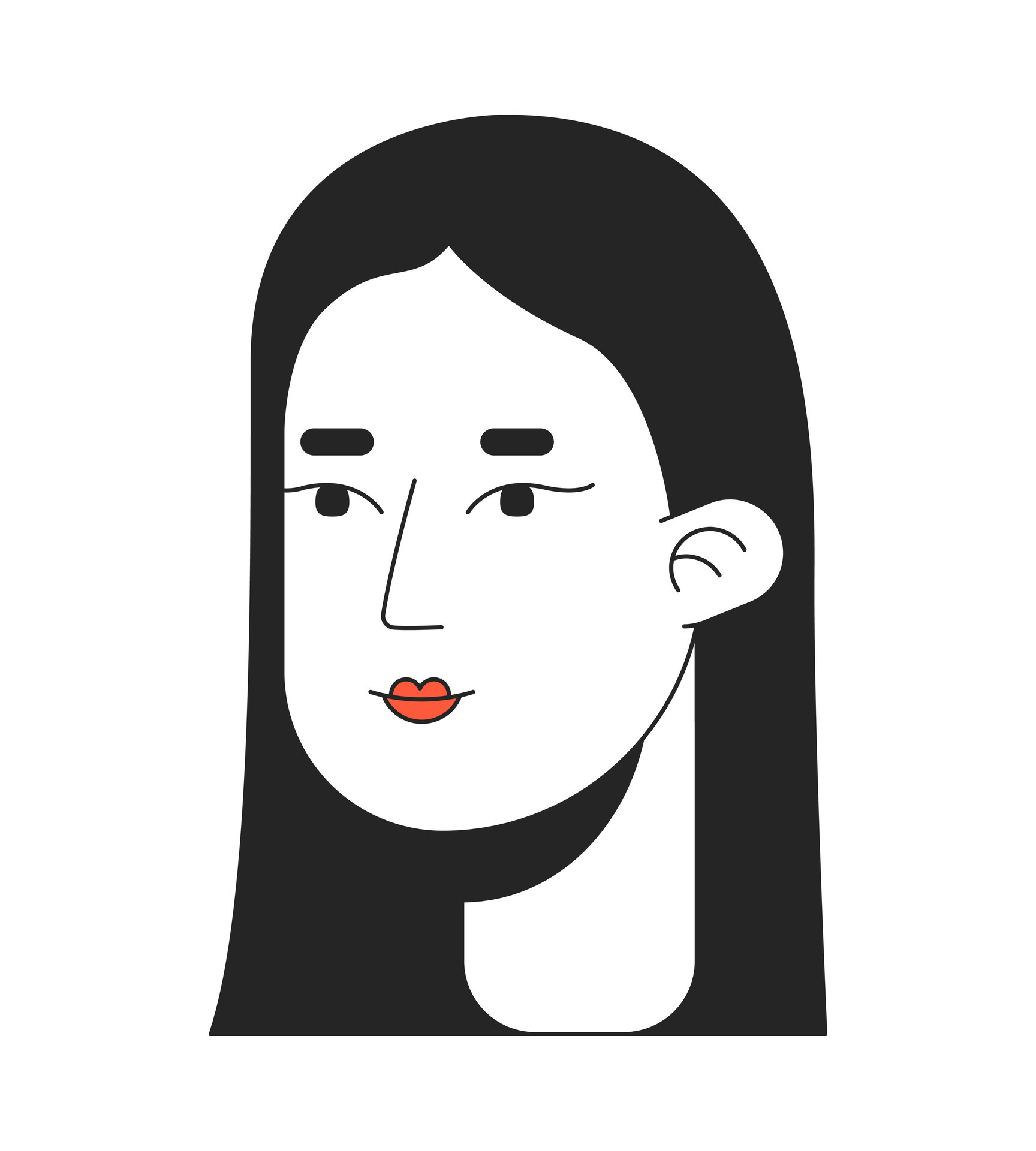 Asian Long Straight Haired Woman 2d Linear Cartoon Character Head Natural Brunette Lady