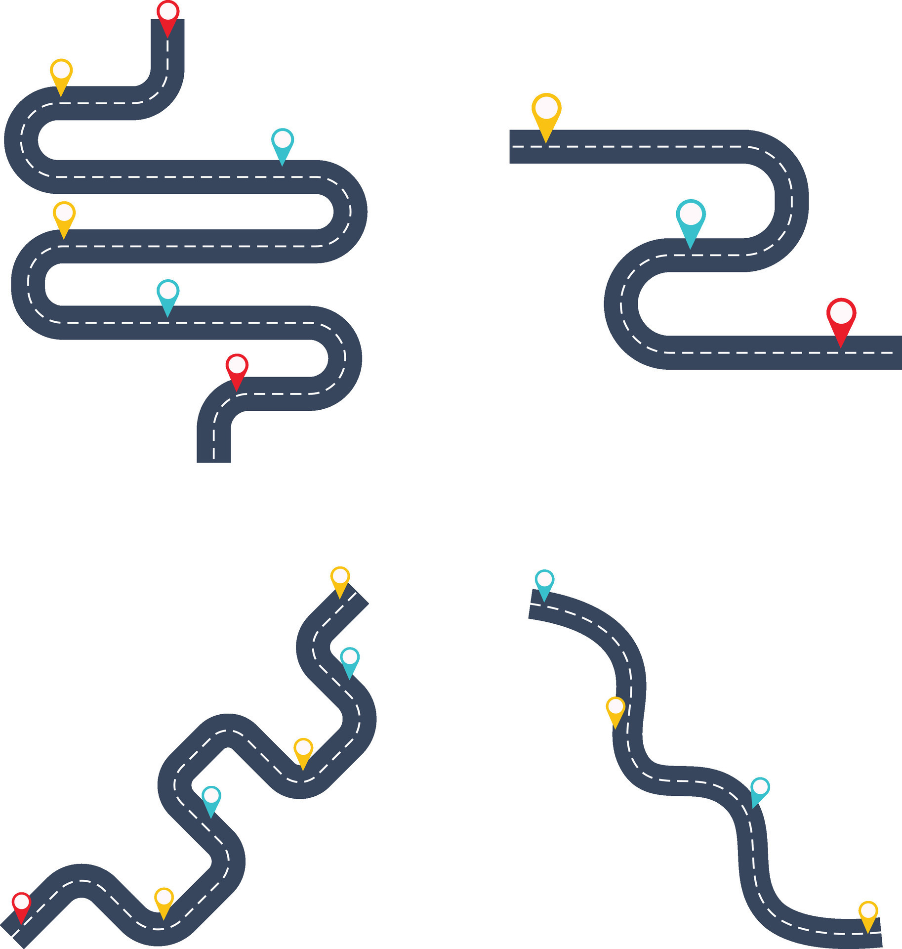 Road Map Route For Navigation. Vector Icon Set. 32193538 Vector Art at ...