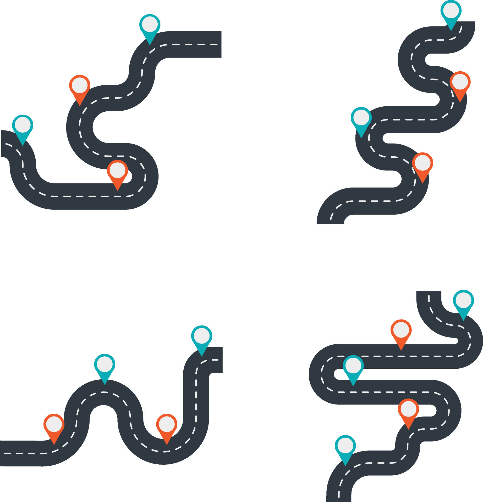 Road Map Route For Application Background. Isolated Vector Set ...
