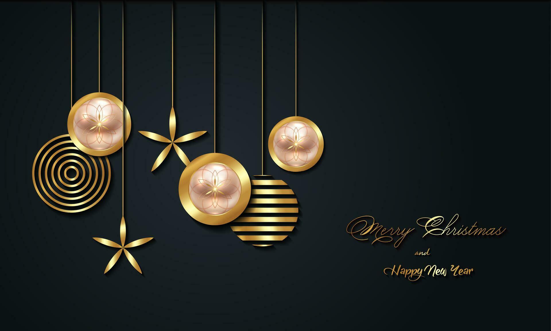 Christmas luxury holiday banner with gold handwritten Merry Christmas and Happy New Year ...