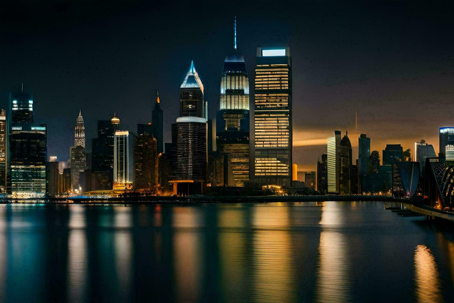 the city skyline at night in new york. AI-Generated 32235810 Stock Photo at Vecteezy