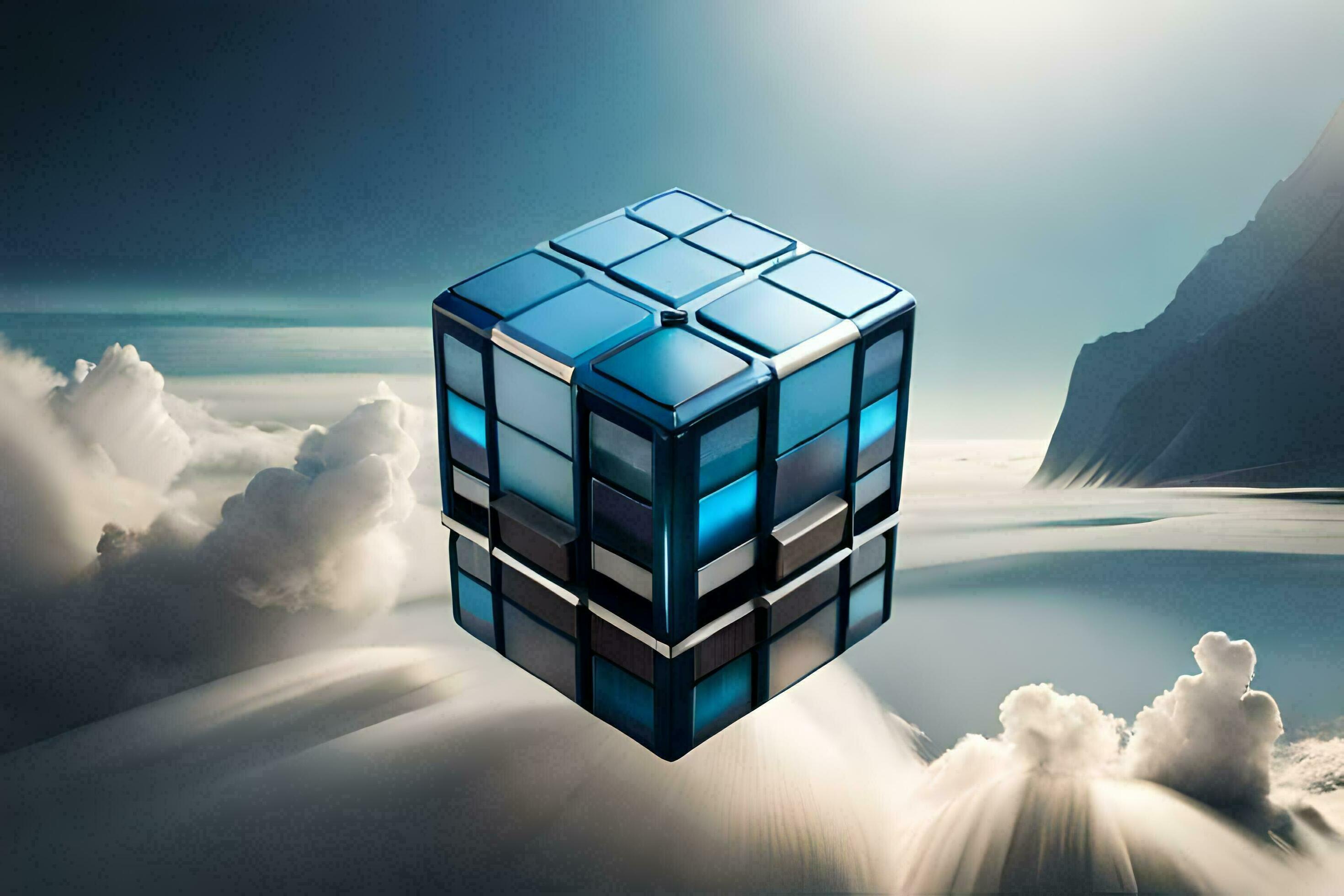 a cube in the sky with clouds. AI-Generated 32249562 Stock Photo at Vecteezy