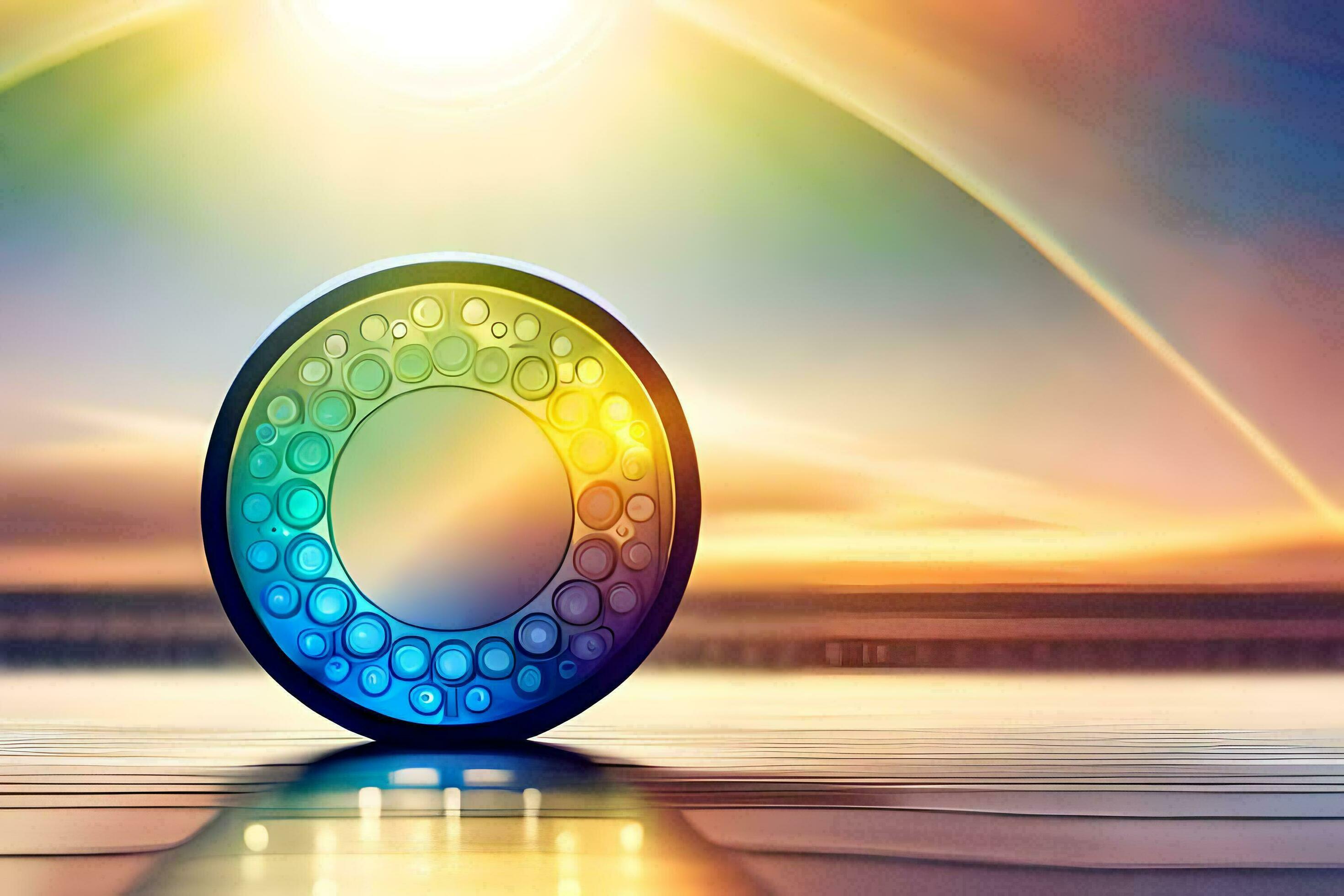 a circular object with a rainbow in the background. AI-Generated ...